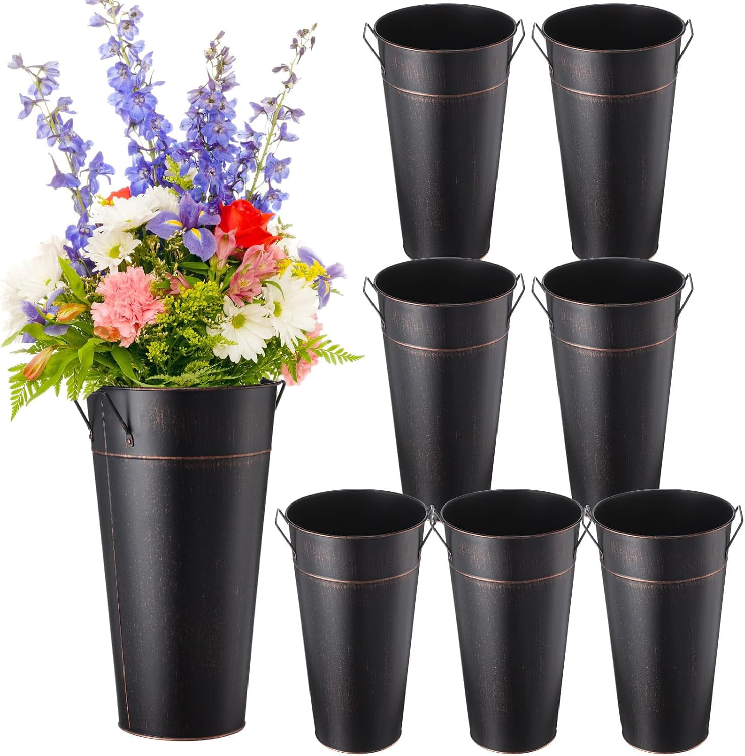 8 Pcs 13.78 Inch Wedding Galvanized Tall Metal Vases Farmhouse Flower ...