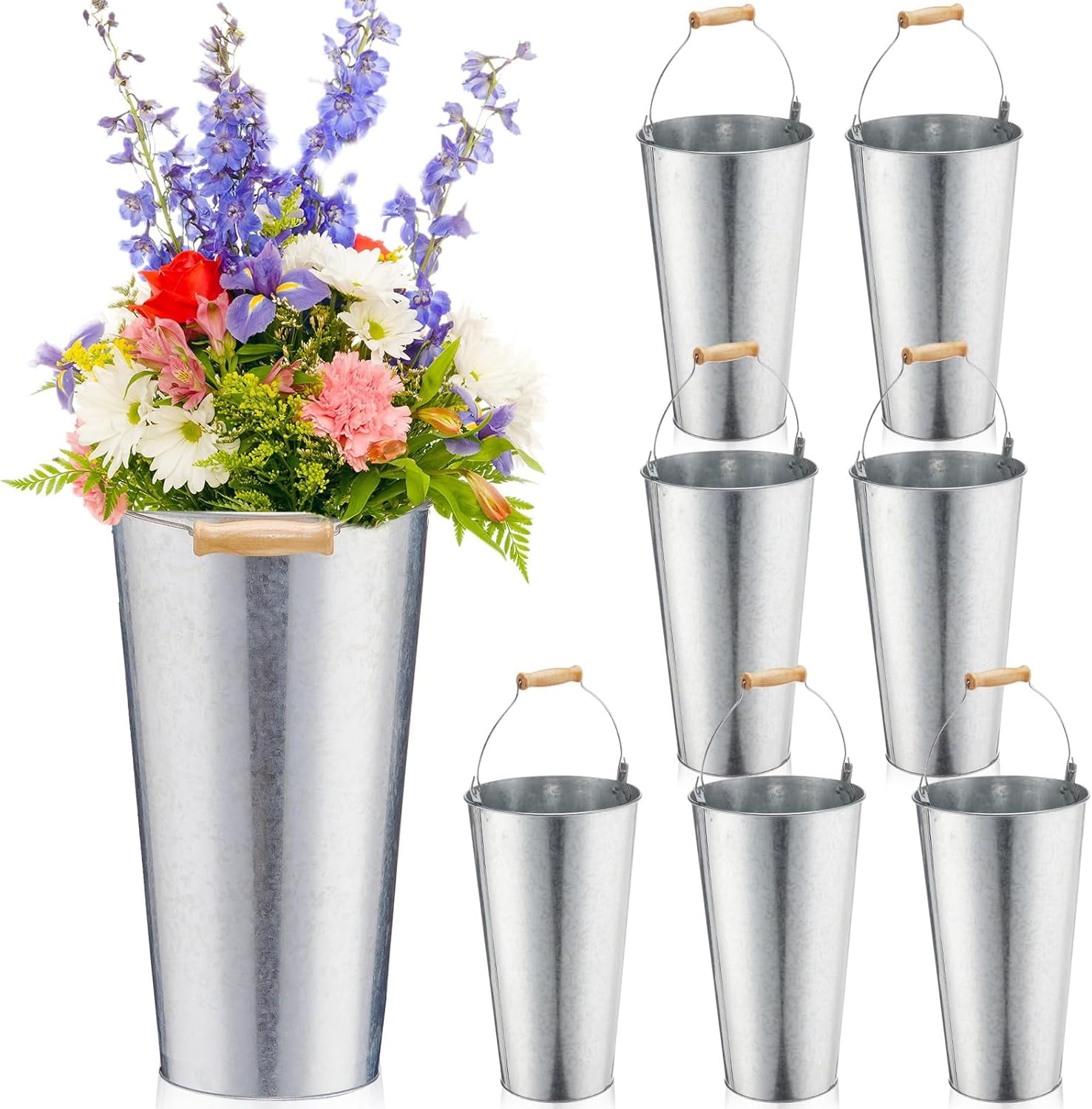 8 Pcs 13.8 Inch Wedding Flower Buckets Bulk Galvanized Metal Vase ...