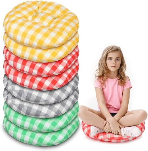 8 Pcs 15 Inch Plaid Round Floor Pillows Cushions for Back to School ...