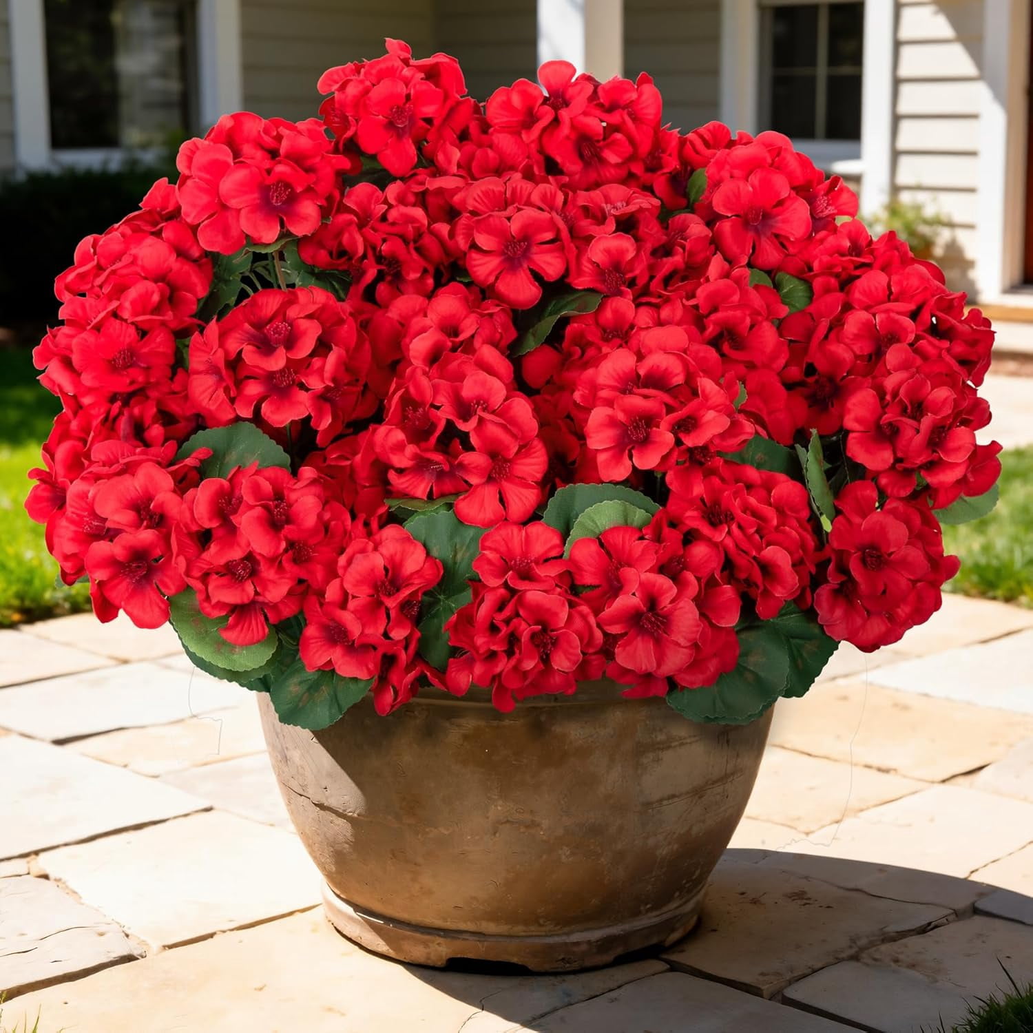 8 Pcs 17" Artificial Geranium Flowers for Outdoors, Fake Silk Flowers ...