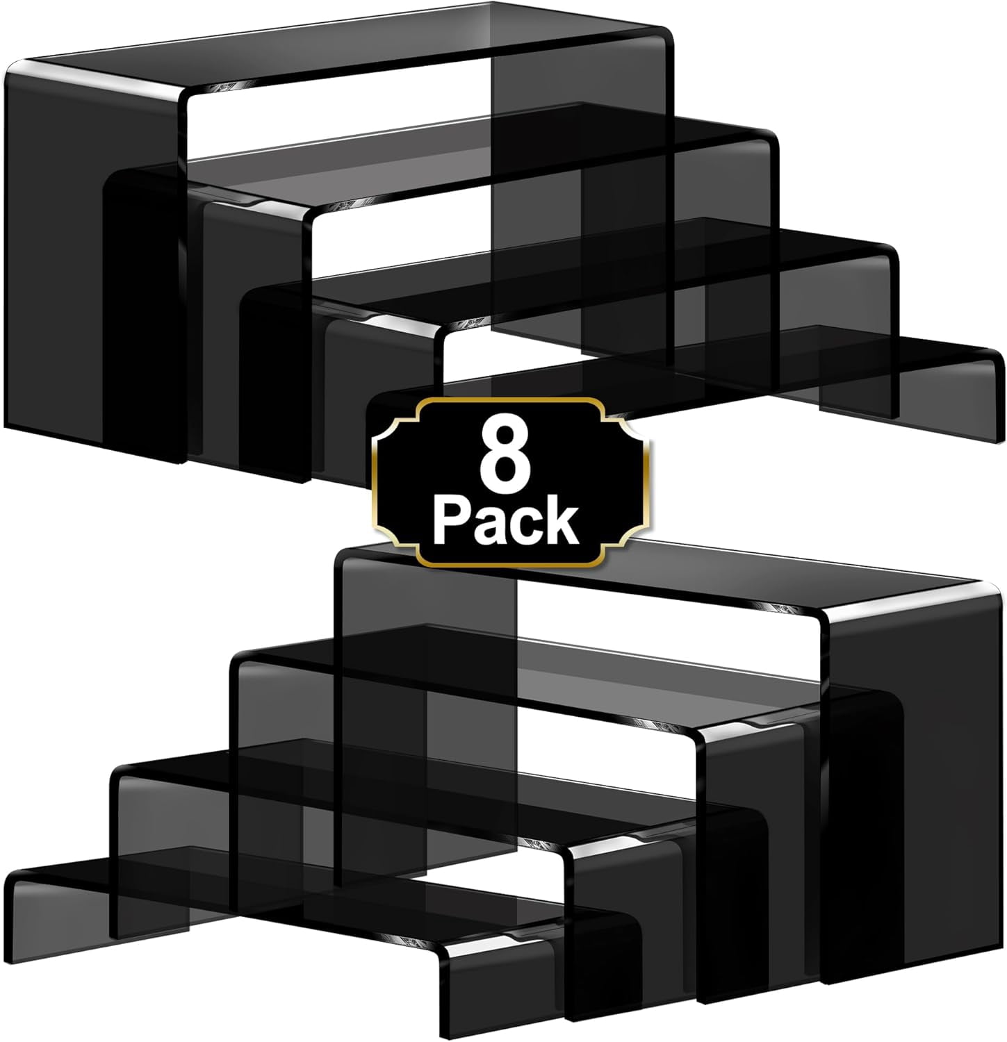 8 Pcs 2 Set(7”L~8”L~9”L) Display Risers, Black Arylic Display Stands ...
