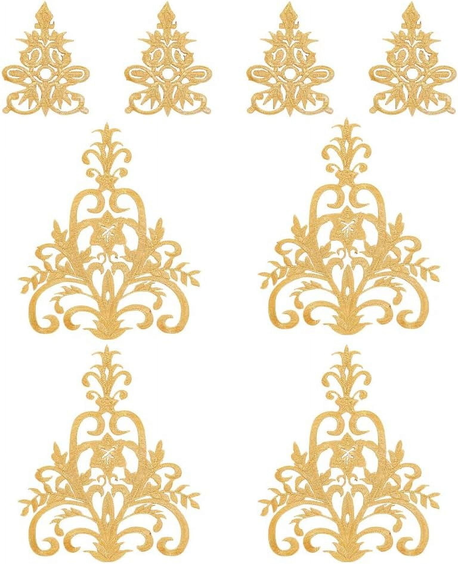 8 Pcs 2 Styles Gold Floral Embroidered Applique Patch Iron on Patches ...