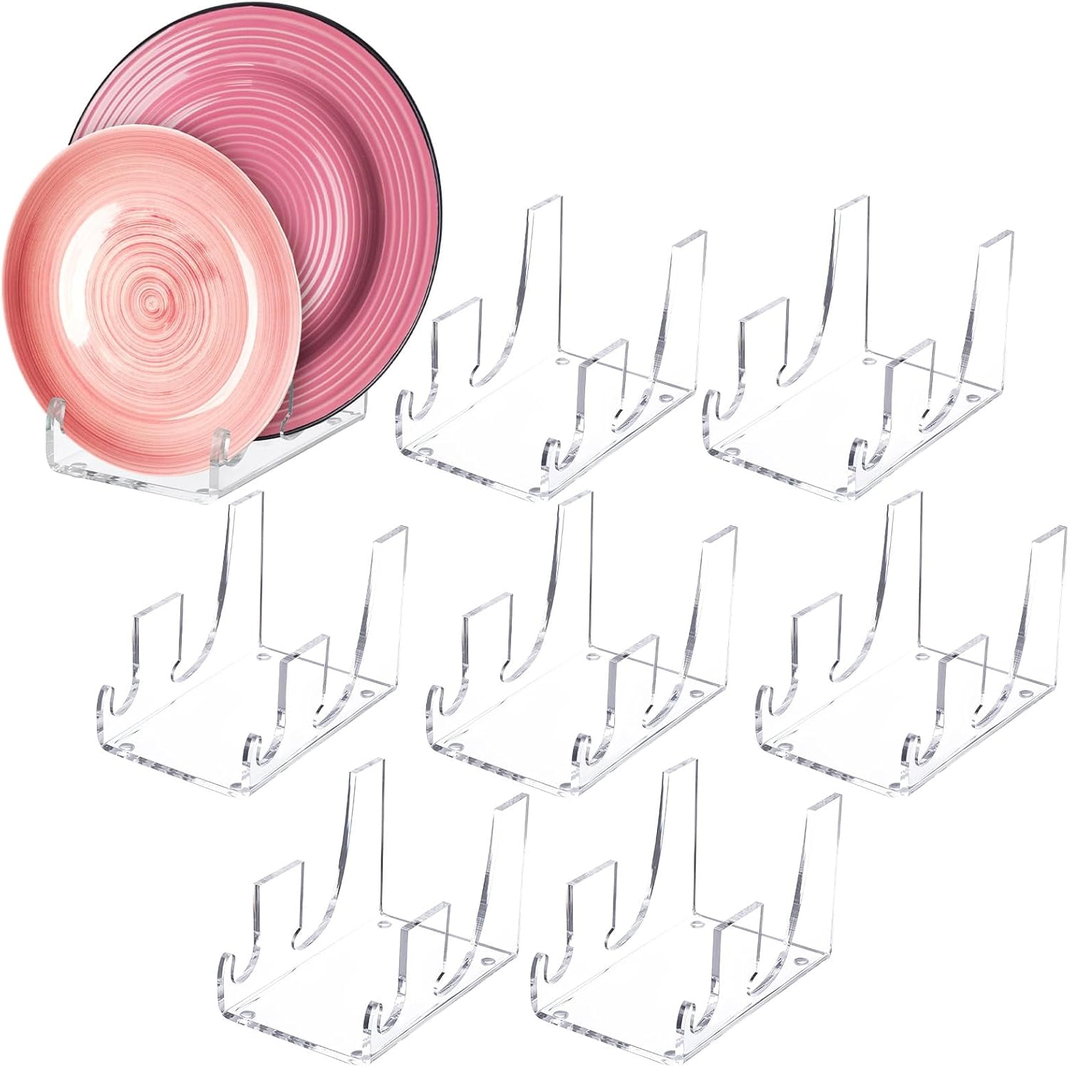 8 Pcs 2 Tier Acrylic China Plate Display Stands Clear Dinnerware Easel ...