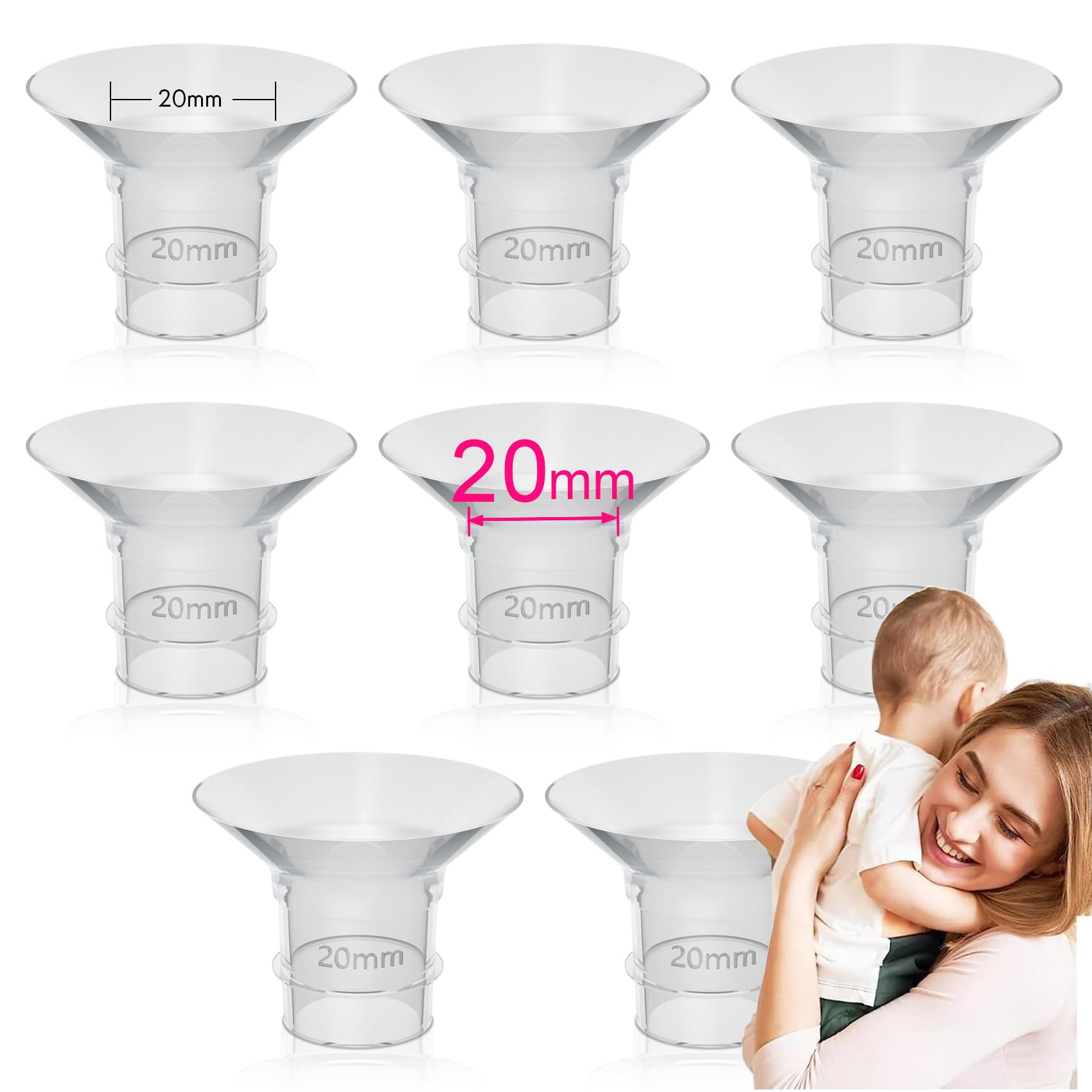 8 Pcs 20mm Breast Pump Flange Inserts Sizing Kit Compatible with 24mm ...