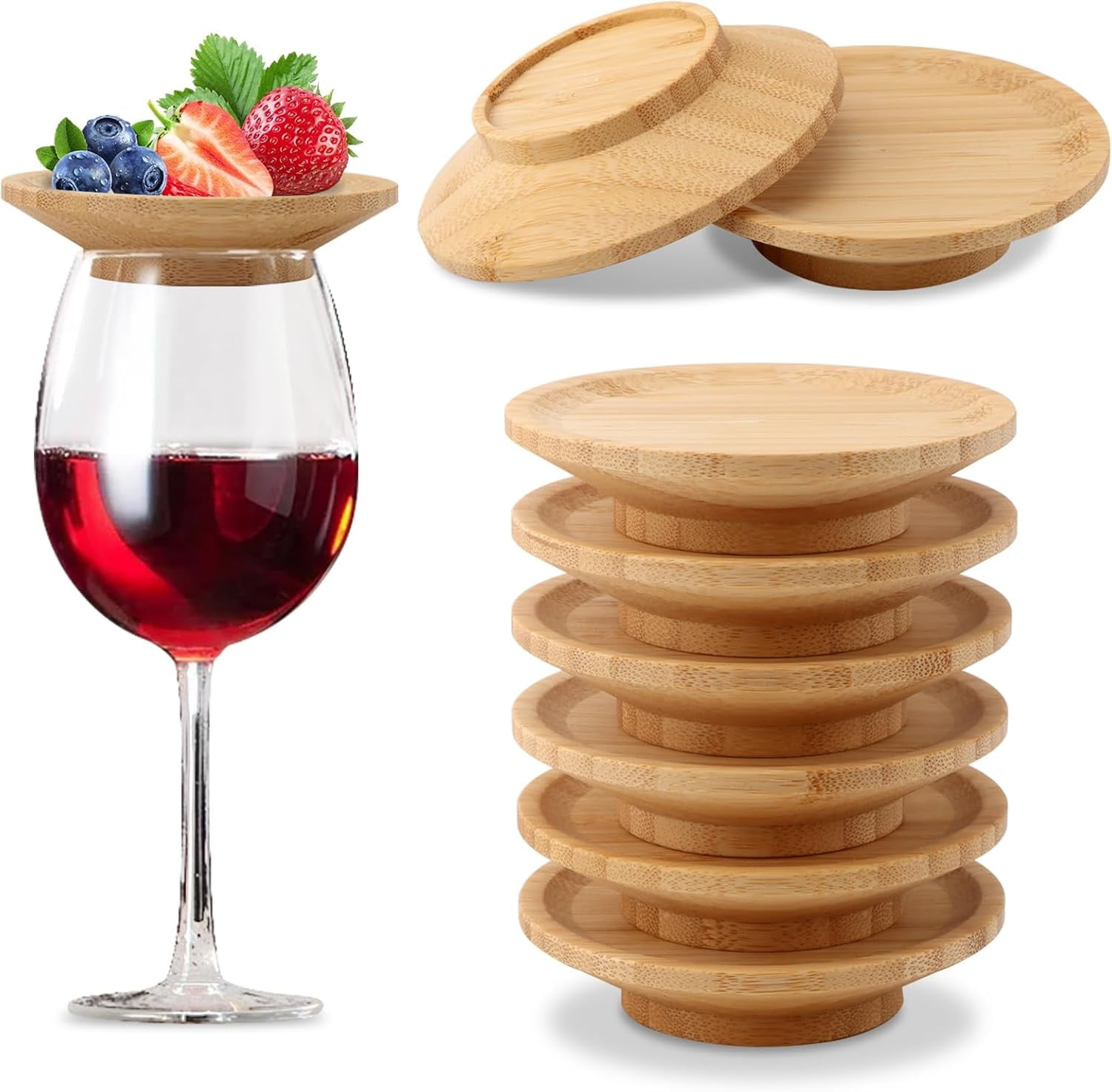 8 Pcs 3.66" Wine Glass Charcuterie Topper, Round Bamboo Mini ...