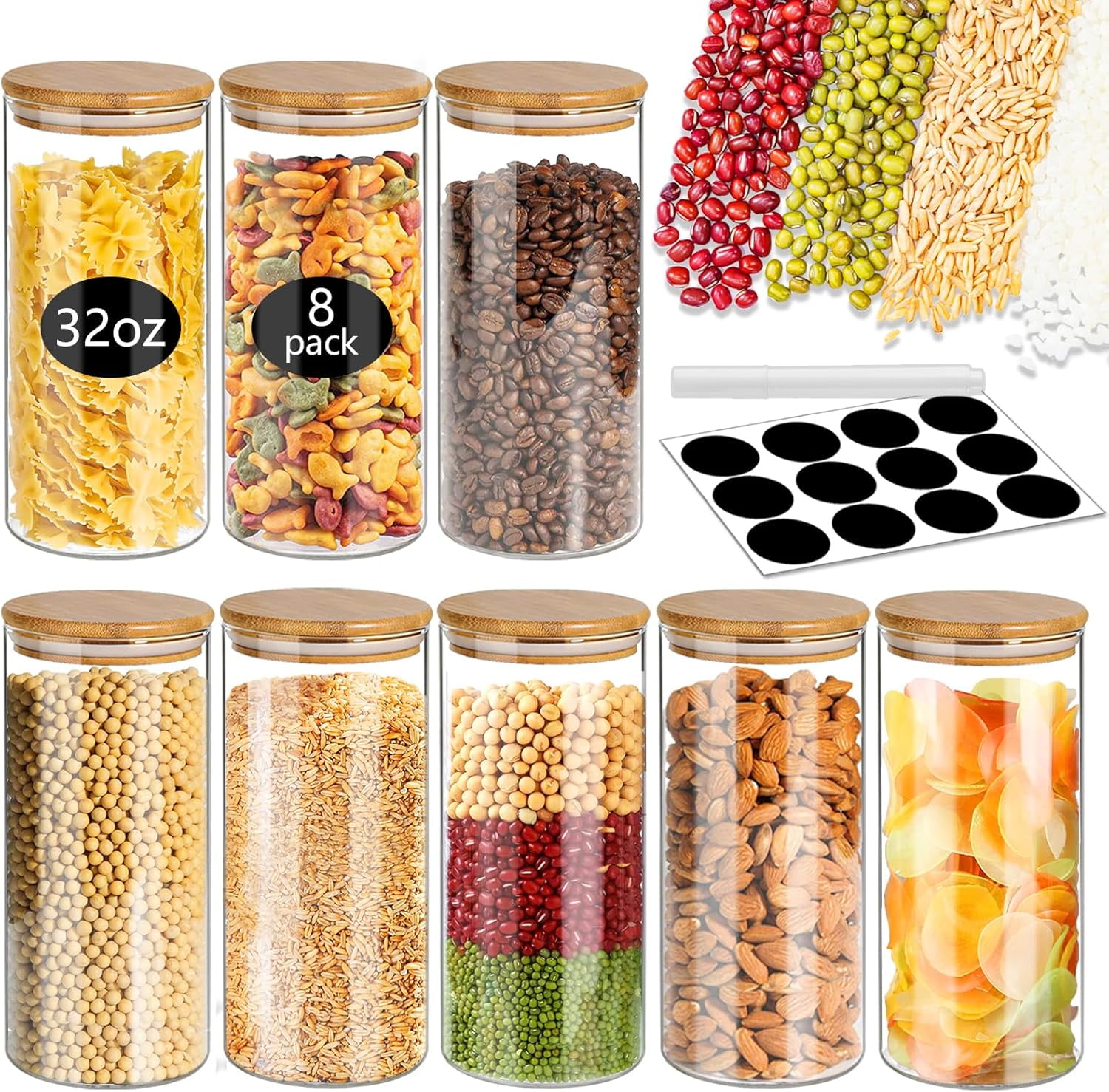 8 Pcs 32 Oz Glass Jars with Bamboo Lids, Stackable Glass Food Storage ...