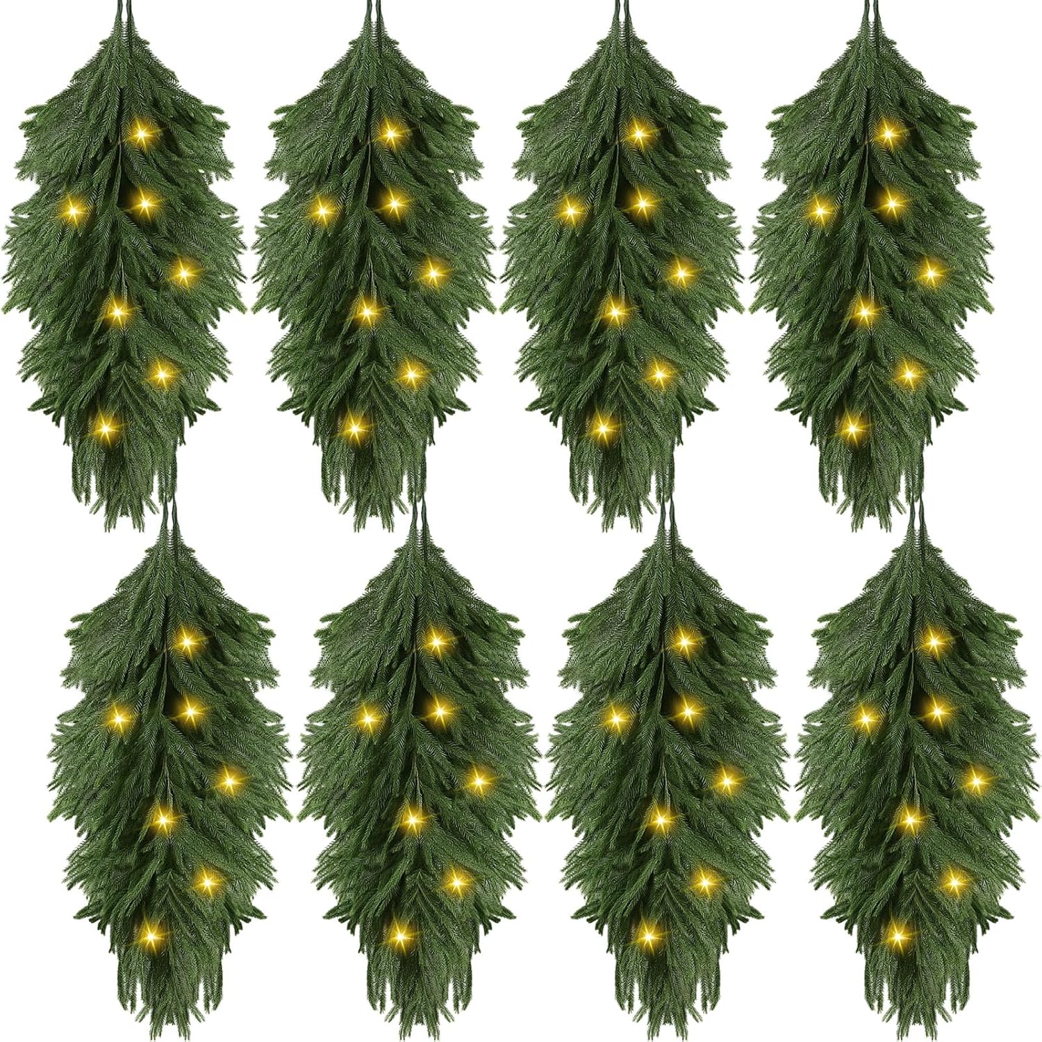 8 Pcs 35.4 Lar Christmas Pine Teardrop Swag with Lights Pre-lit ...