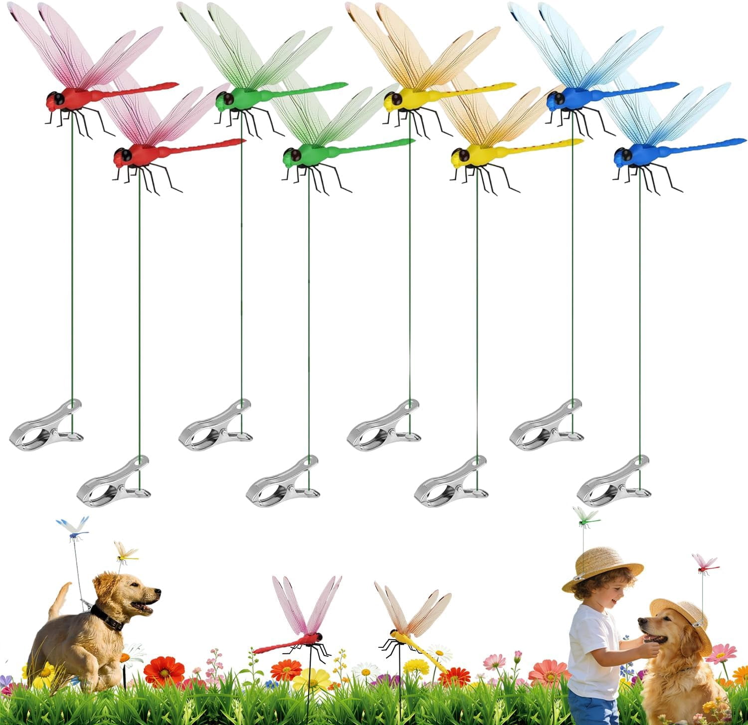 8 Pcs 3D Small Fake Dragon Fly Clips, Garden Stakes Decor, Dragonflies ...