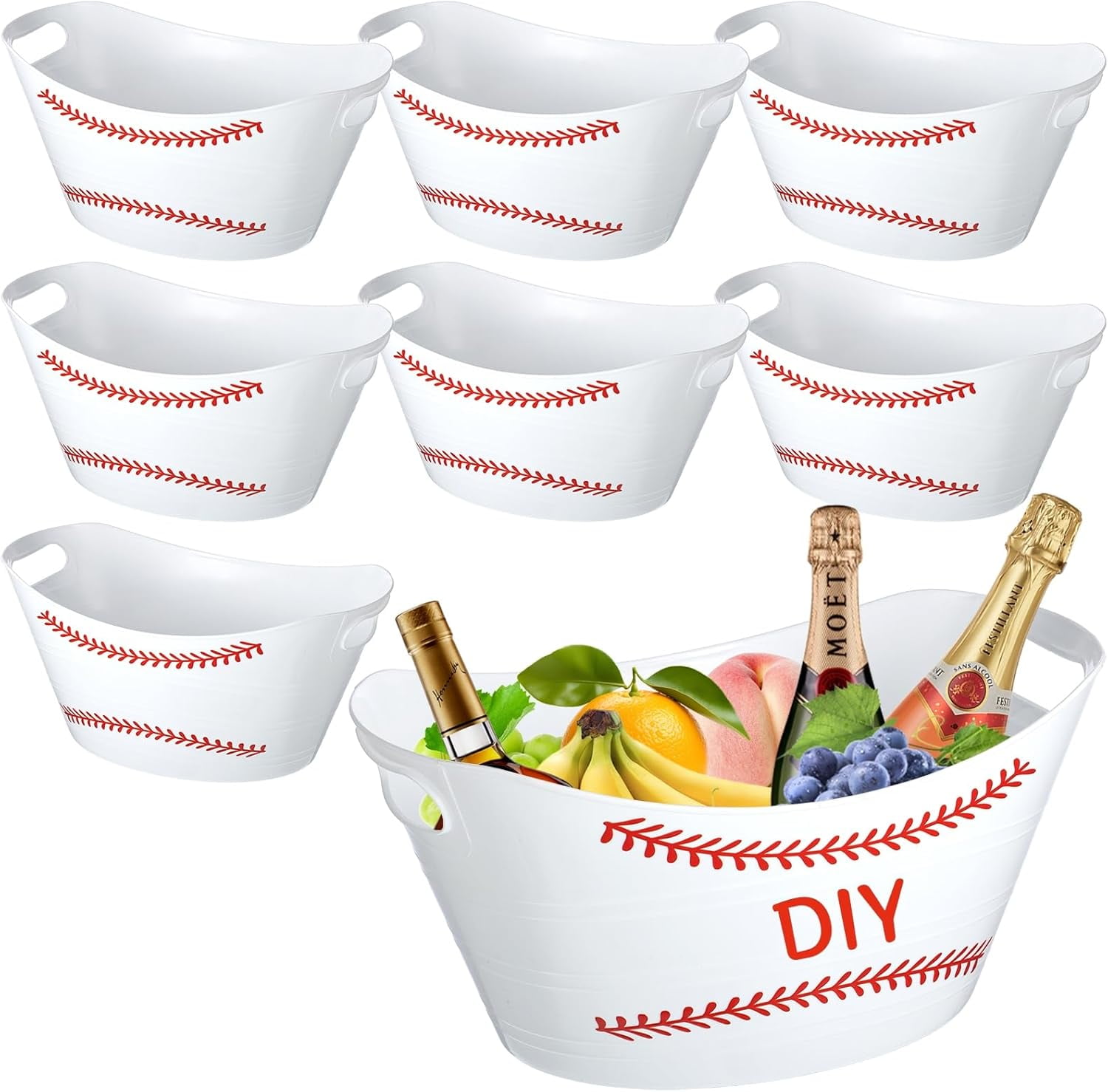 8 Pcs 4. 5l Baseball Plastic Ice Bucket Baseball Oval Storage Basket ...