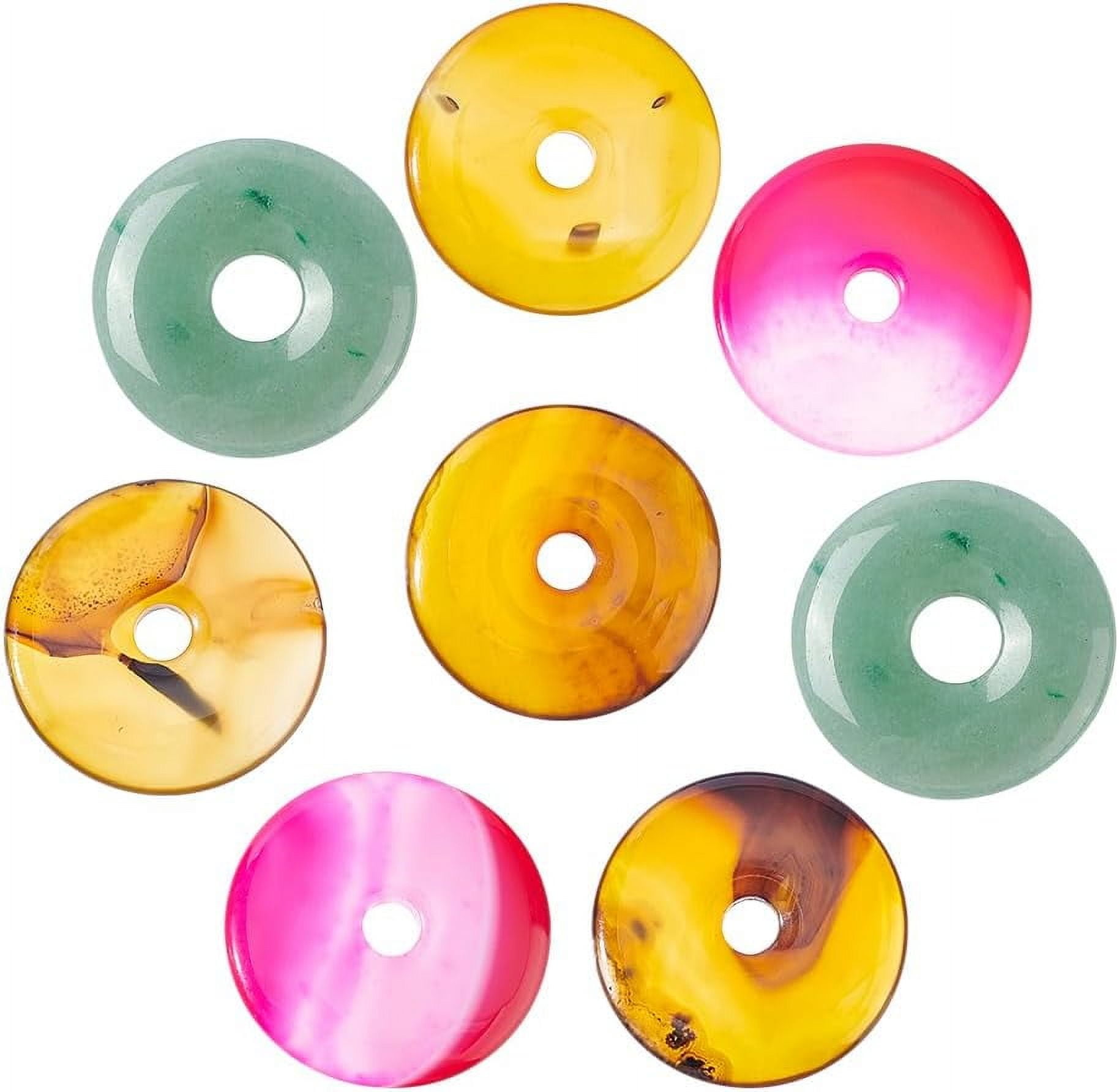 8 Pcs 4 Colors Natural Donut Gemstone Charms 30mm Dyed Flat Round ...