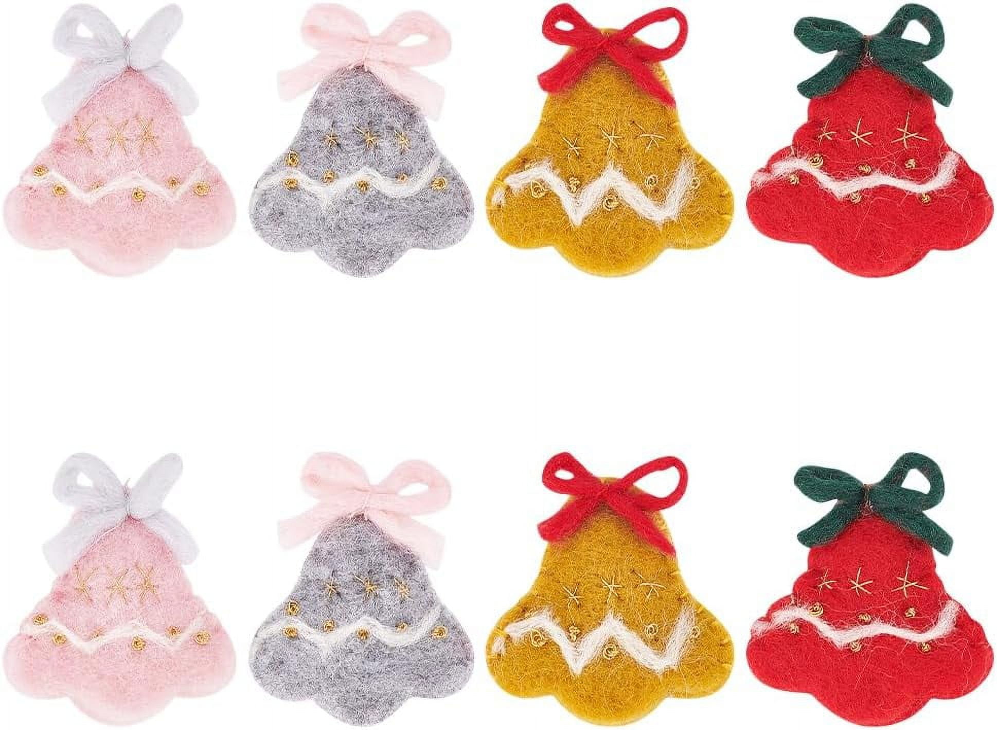 8 Pcs 4 Colors Wool Felt Christmas Bell Ornament Heart Shaped Hanging ...