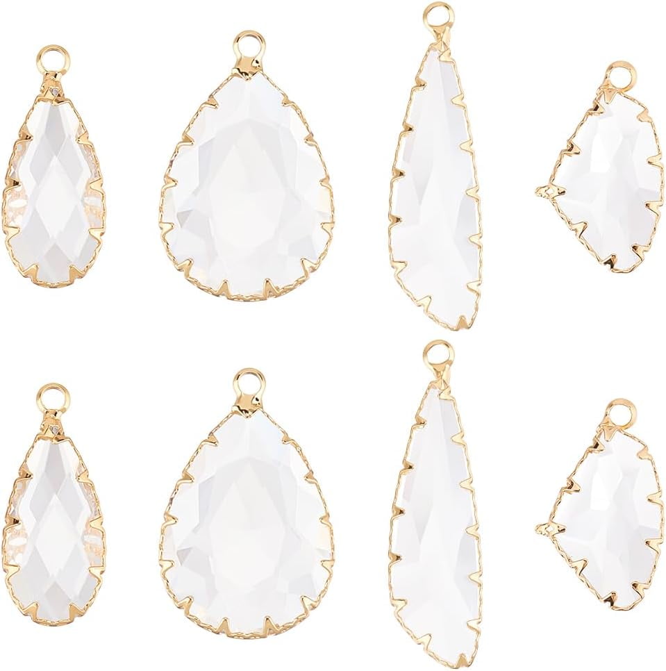 8 Pcs 4 Styles Glass Teardrop Charms, Real 18k Gold Plated Crystal ...