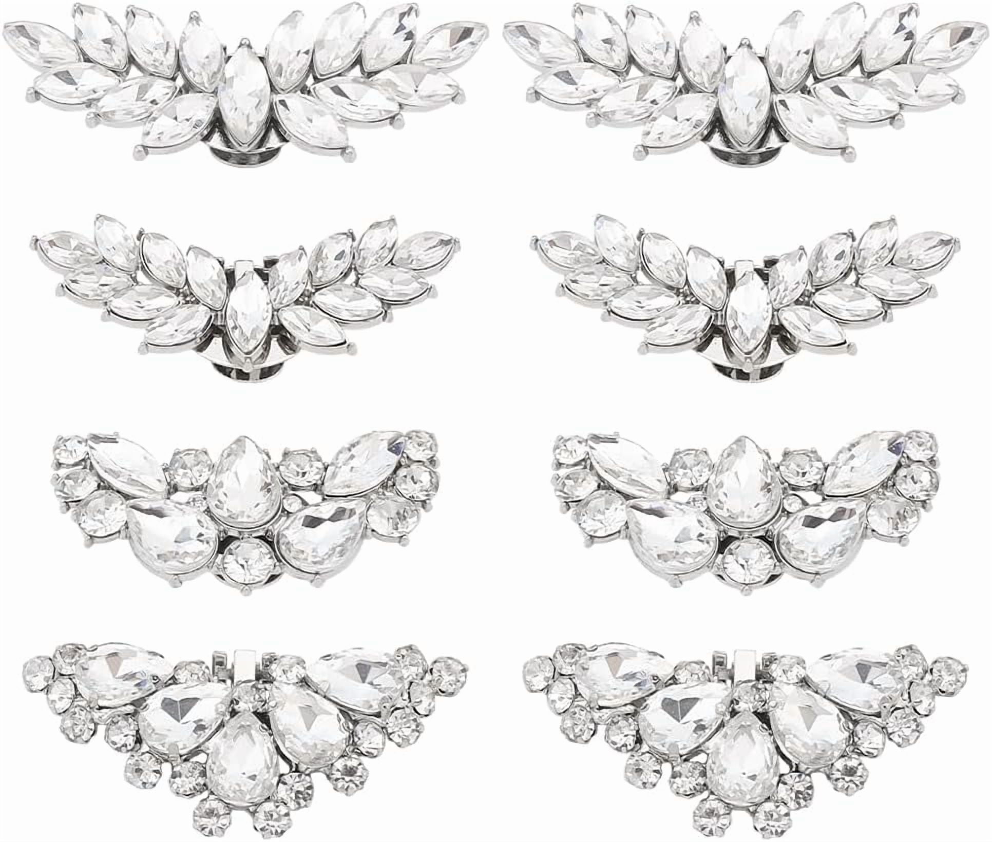 8 Pcs 4 Styles Rhinestone Shoe Clips Platinum Color Wing Shiny ...