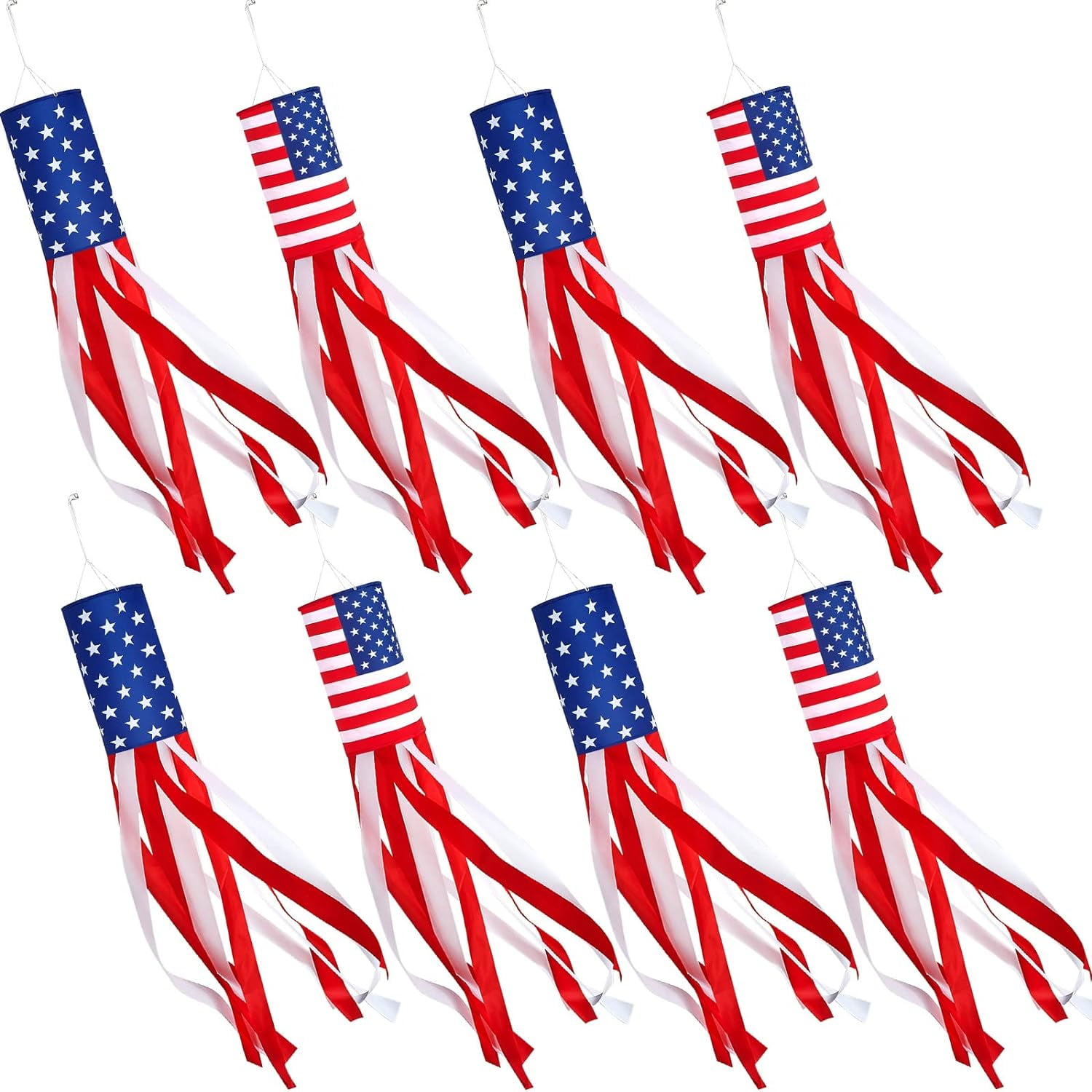8 Pcs 40 Inch Hanging American Flag Windsock US Stars and Stripes ...