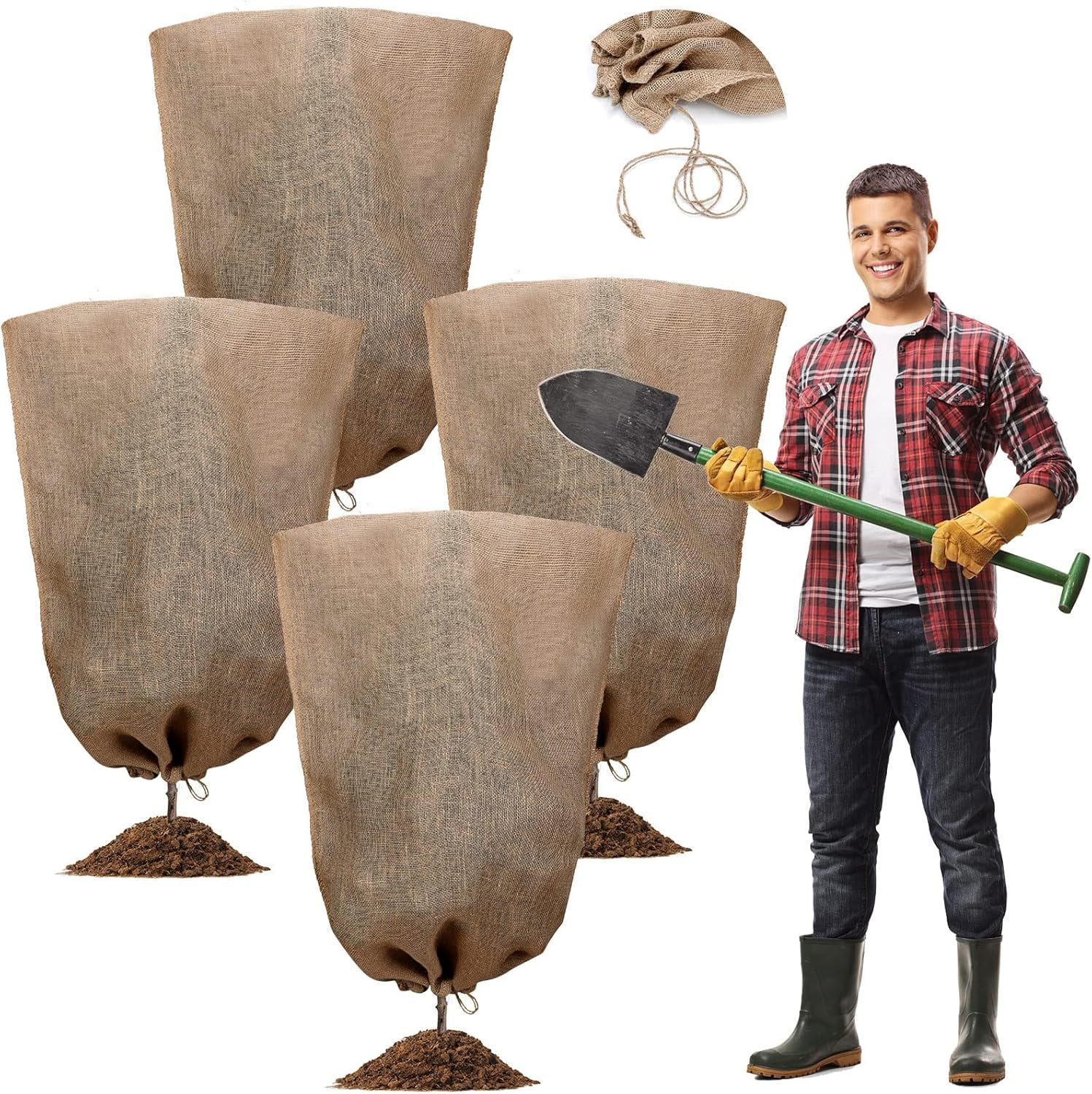 8 Pcs 40 x 56 Inch Burlap Winter Plant Cover Bags Reusable Warm Large ...