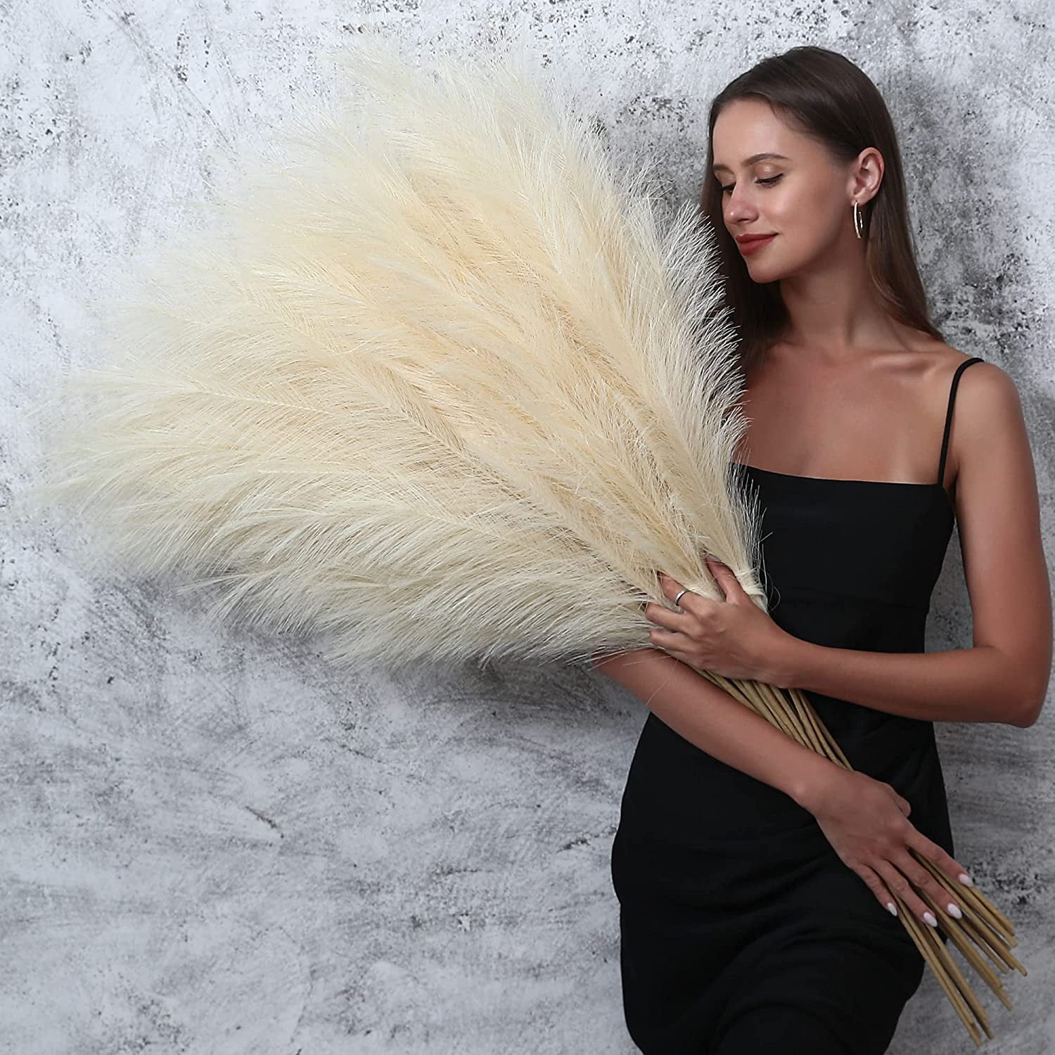 8 Pcs 45 inch Tall Faux Pampas Grass Decor, Large Artificial Beige ...