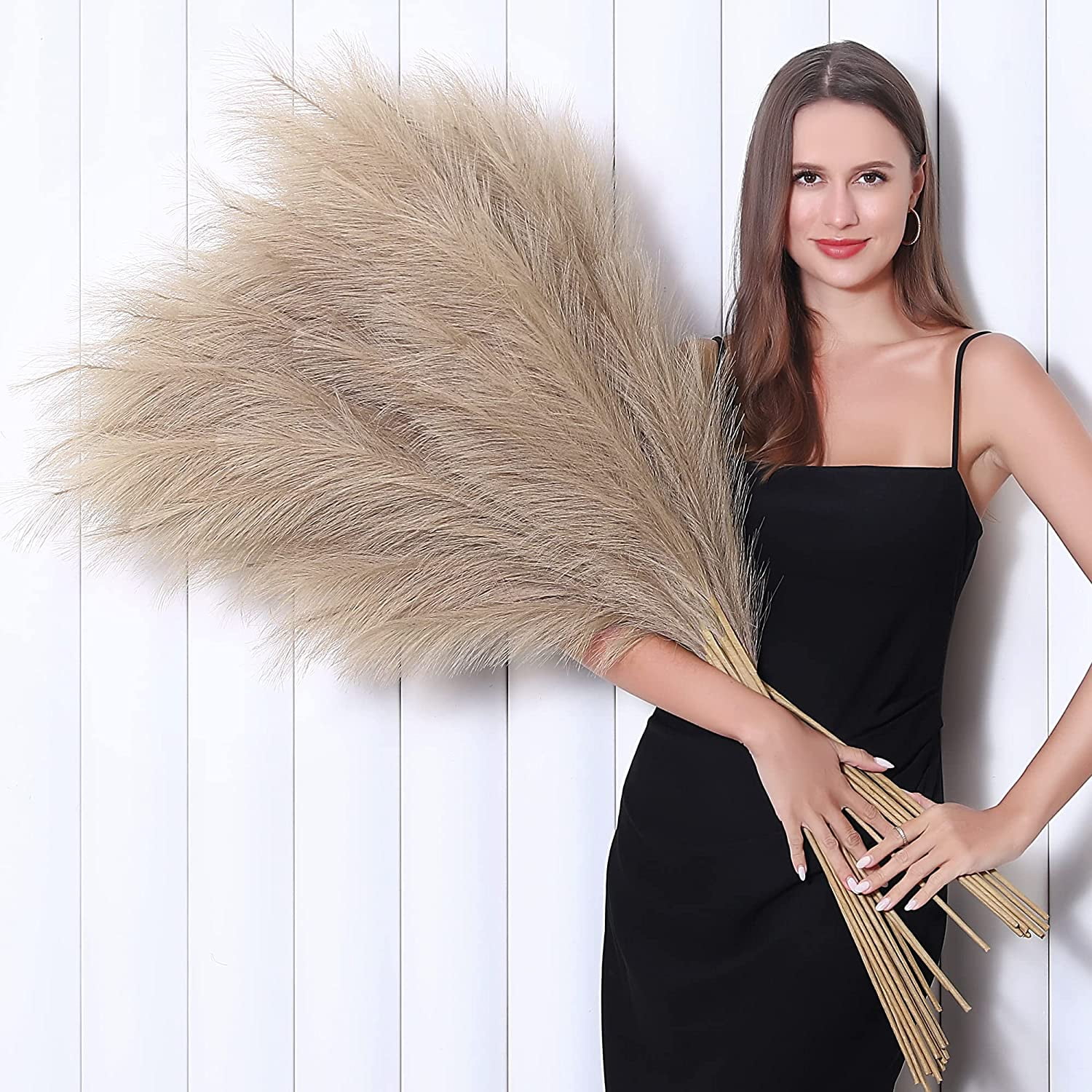 8 Pcs 45 inch Tall Faux Pampas Grass Decor, Large Artificial Brown ...
