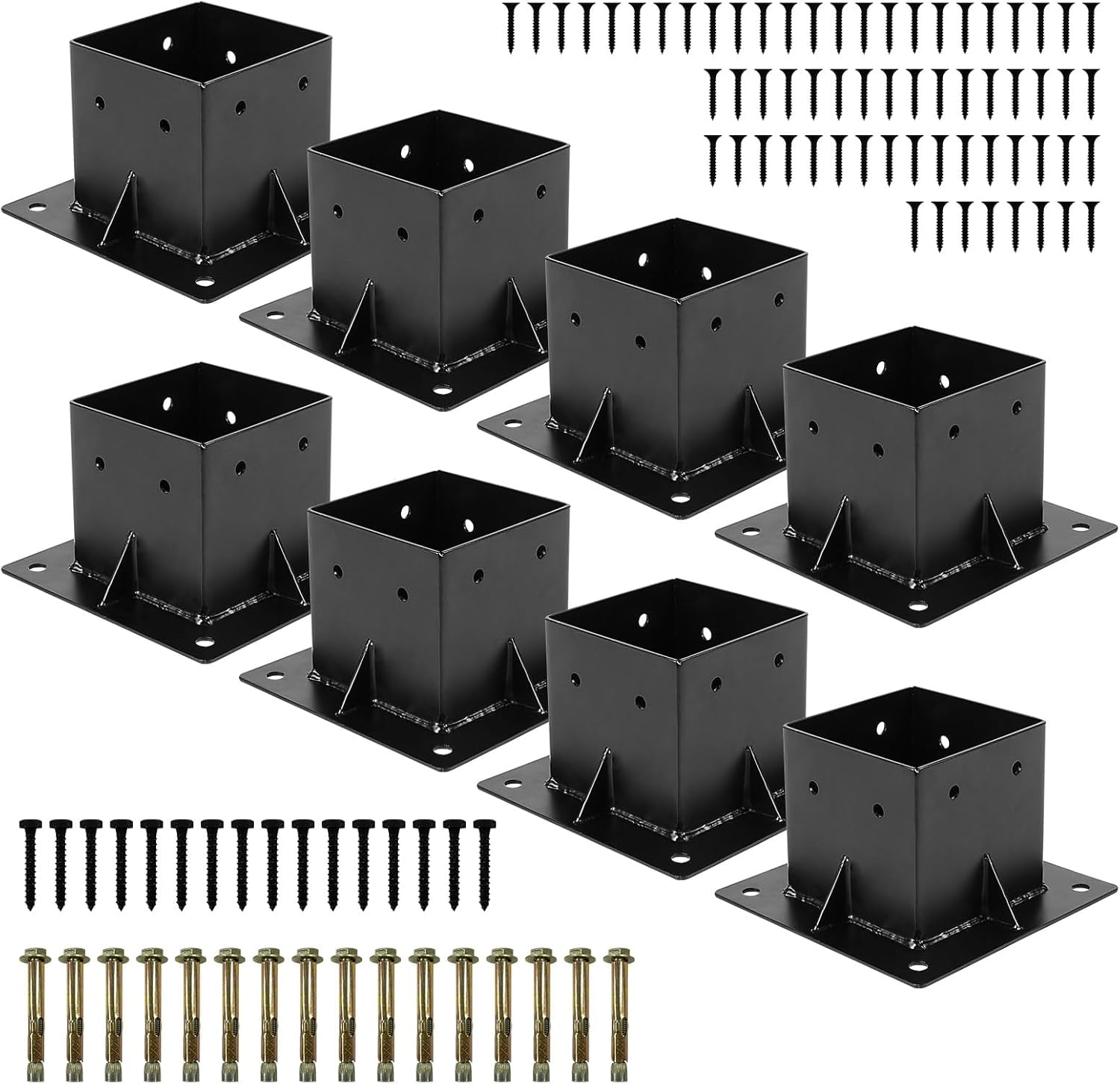 8 Pcs 4x4 Post Base, Deck Post Anchor Base (Inner 3.6"x3.6") Black ...