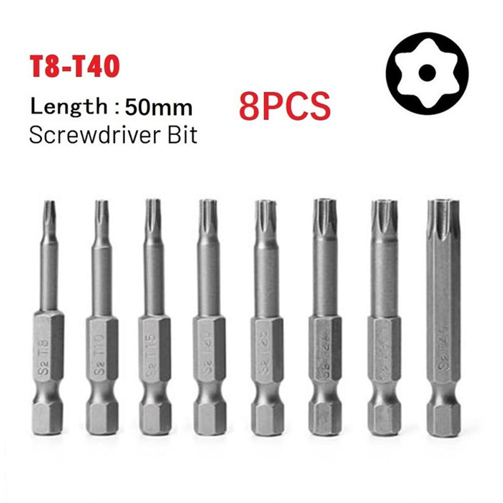 8 Pcs 50mm Torx Screwdriver Bits with /Hole T8-T40 1/4 Inch Hex Shank ...