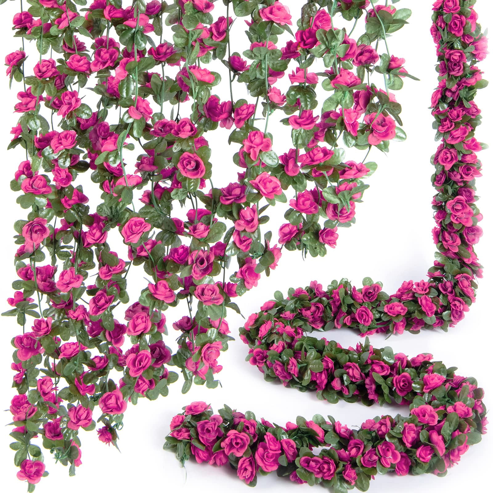 8 Pcs 60FT Flower Garland, Artificial Rose Vines Flowers with Green ...
