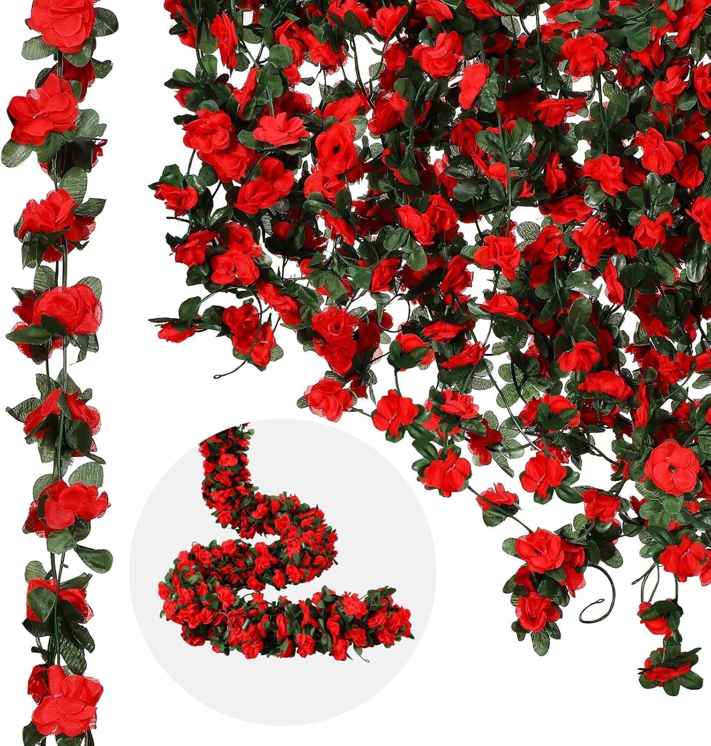 8 Pcs 66FT Flower Garland, Artificial Rose Vine Flowers with Green ...