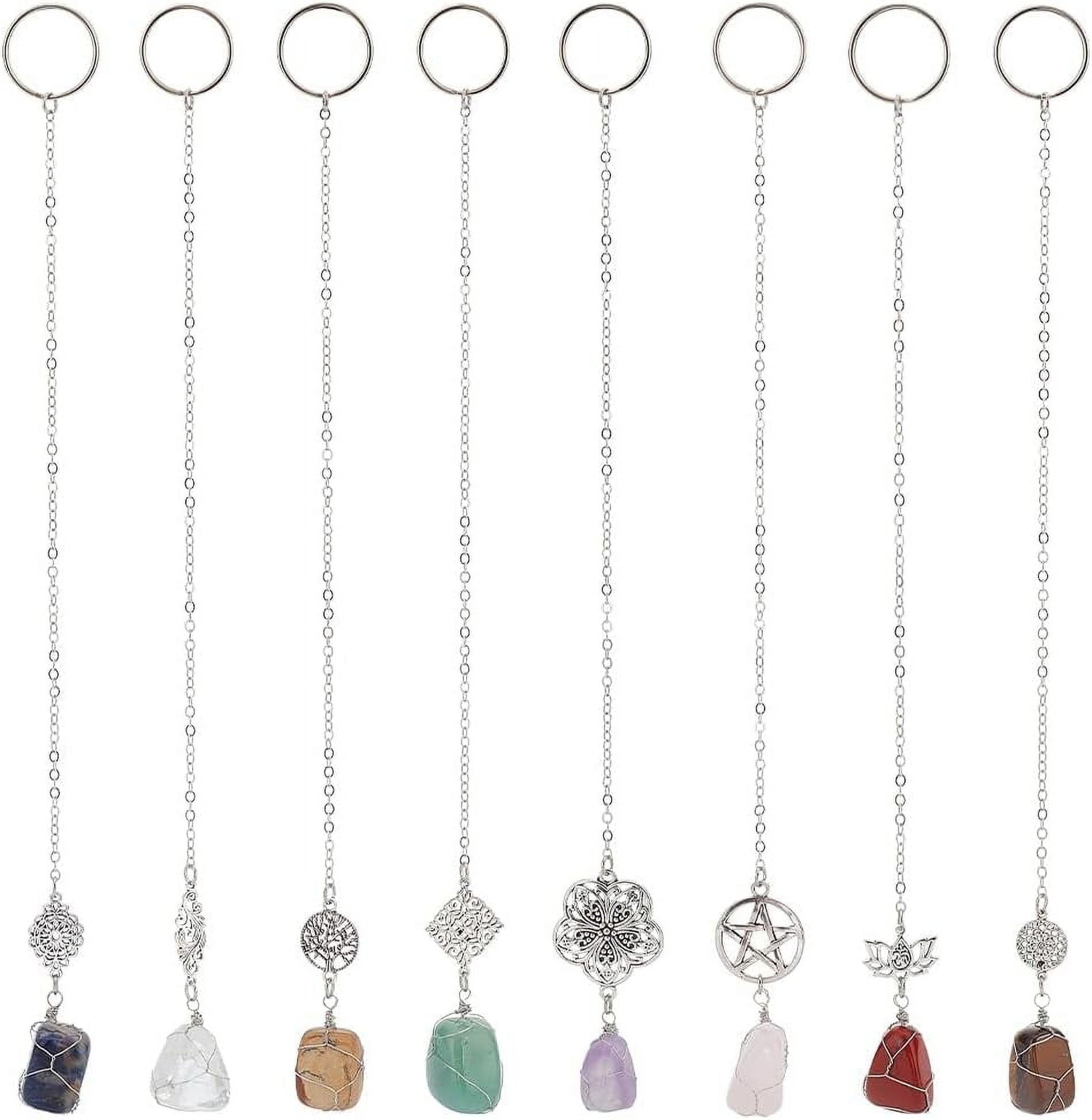 8 Pcs 8 Styles Gemstone Key Chain Mixed Shape Crystal Pendant Stone ...