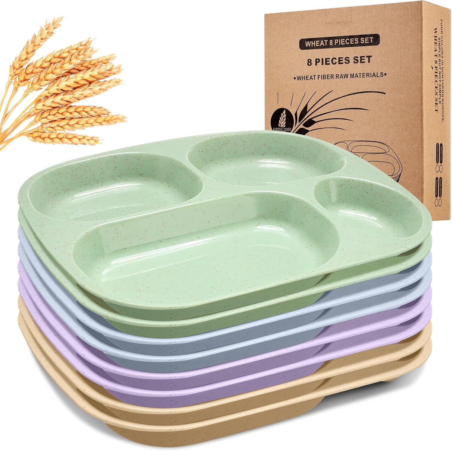 8 Pcs 9'' Unbreakable Divided Plates Food Separator Dinner Plates ...