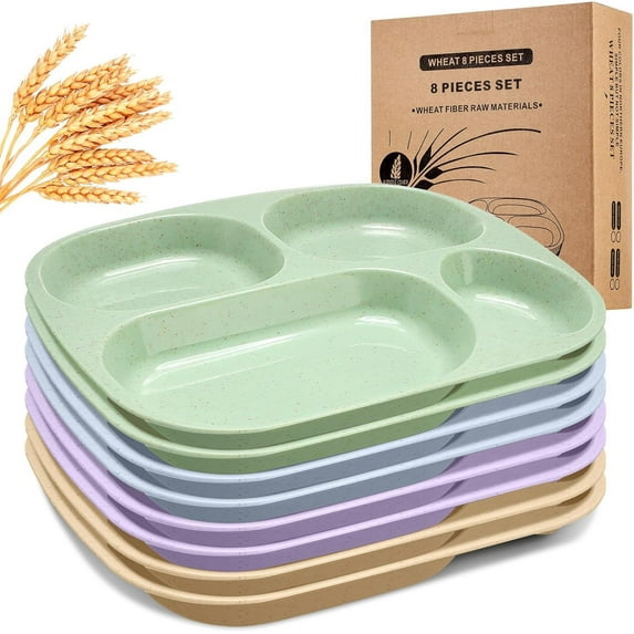 8 Pcs 9'' Unbreakable Divided Plates Food Separator Dinner Plates ...