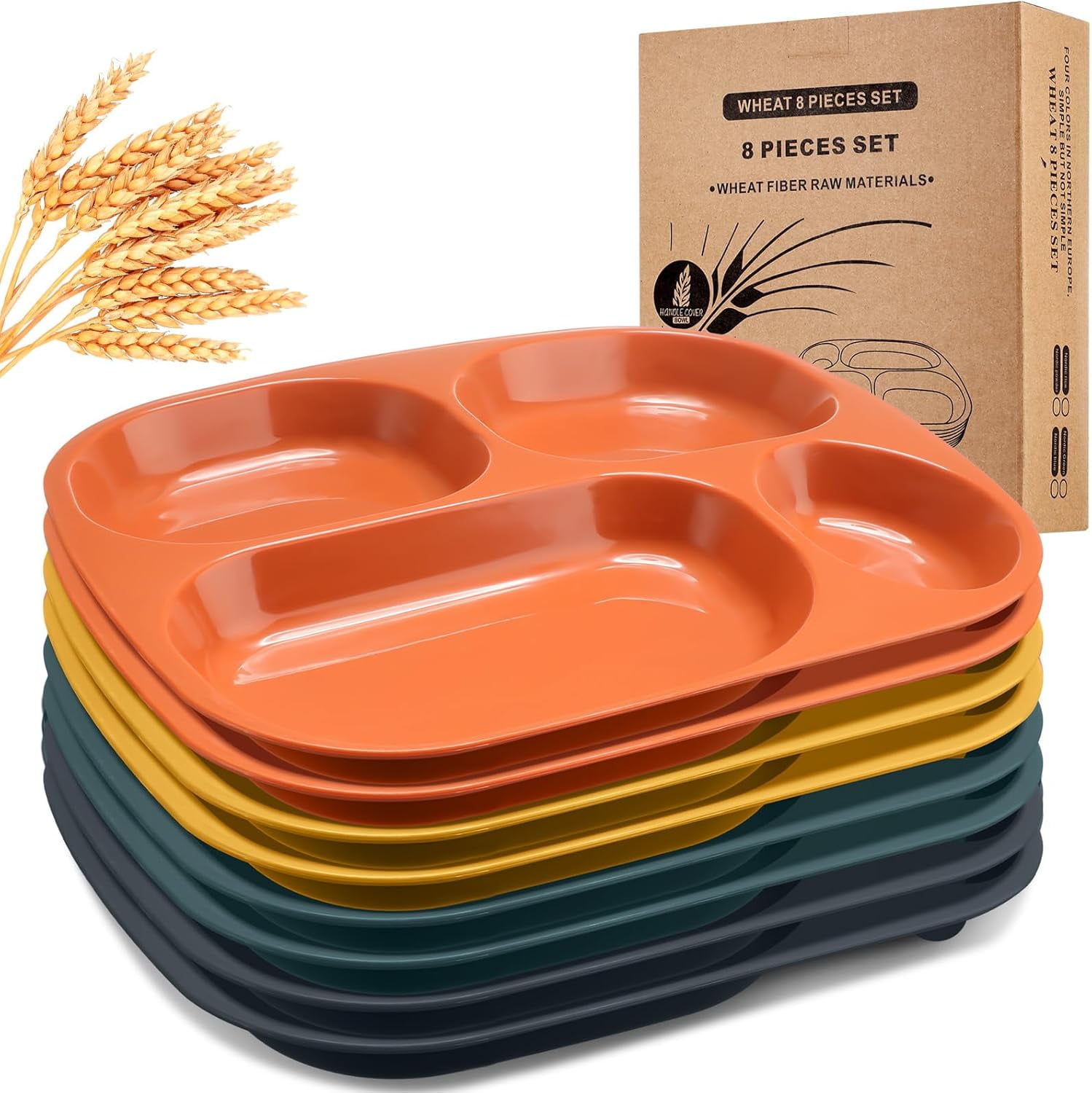 8 Pcs 9'' Unbreakable Divided Plates for kids Adults Food Separator ...