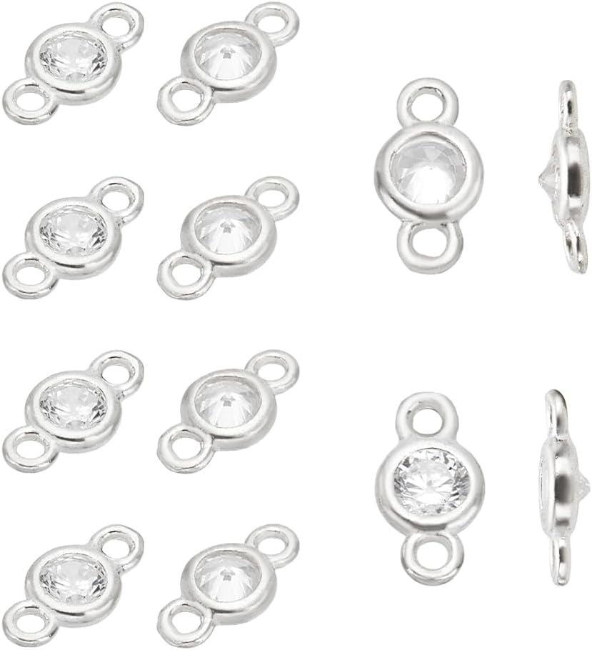 8 Pcs 925 Sterling Silver April Birthstone Link 7mm(0.27 Inch) Crystal Connector Pendants with ...