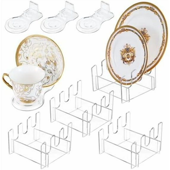 8 Pcs Acrylic Dinnerware Display Stand - 4 Pcs 3 Tiers Acrylic China ...