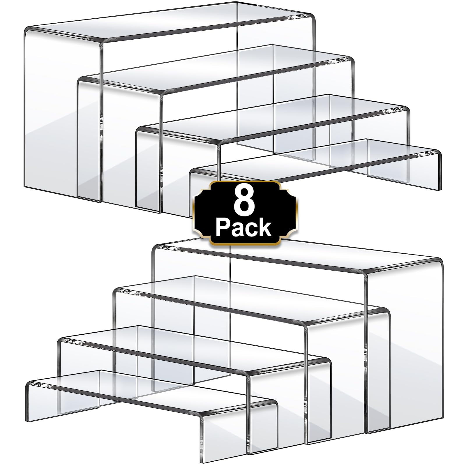 8 Pcs Acrylic Display Risers Set, 4 Sizes Rectangular Shelf Stands for ...