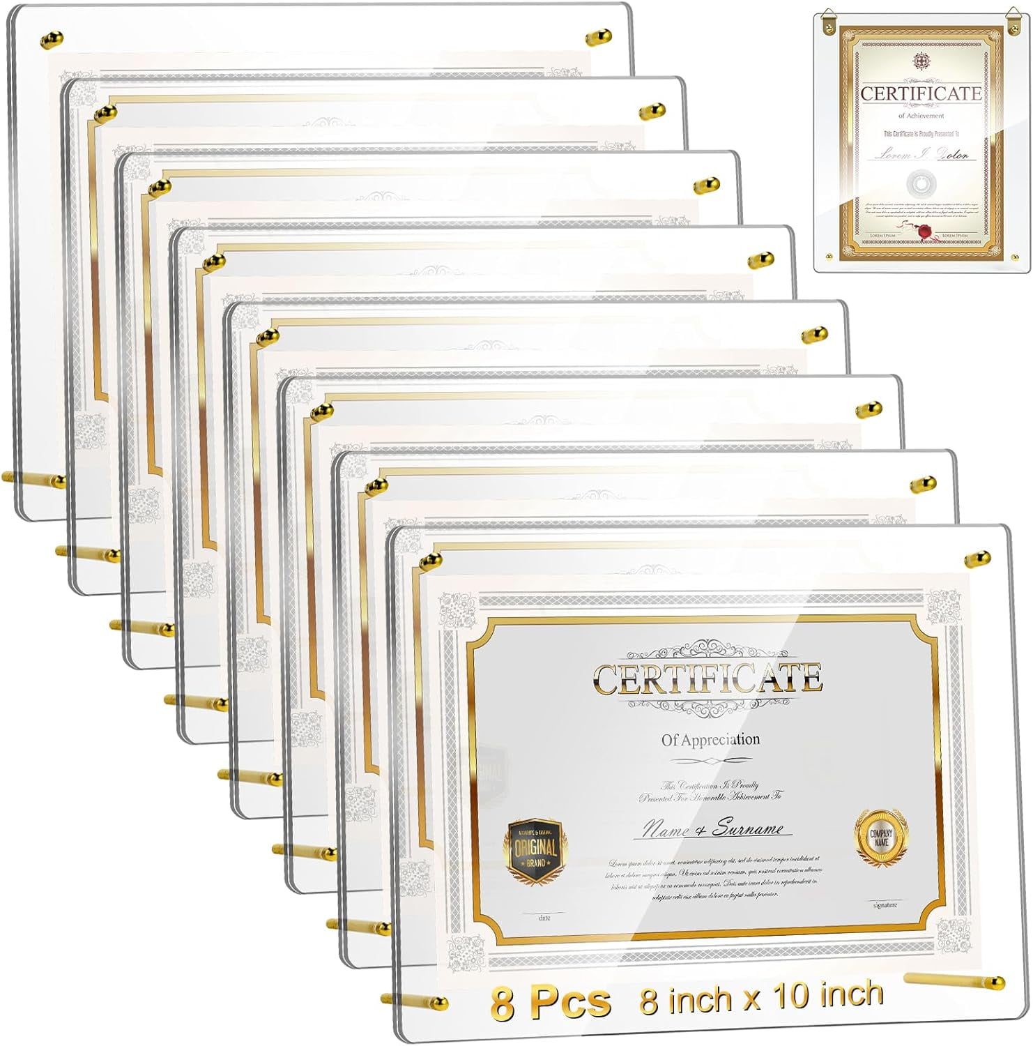 8 Pcs Acrylic Photo Frame 8x10'' Clear Floating Picture Frame Frameless ...