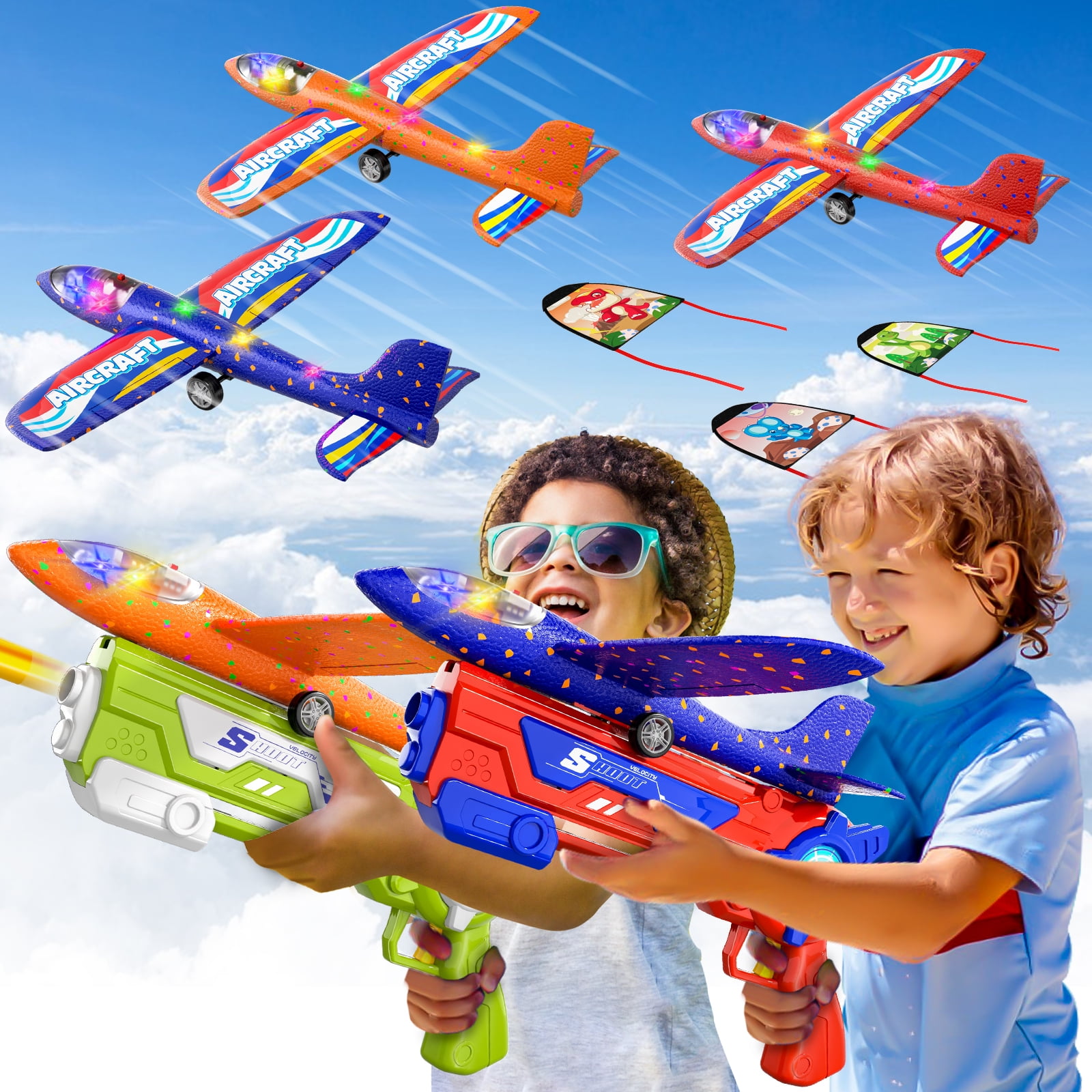 8 Pcs Light Foam Kids Launcher Planes, 12.6" Toy Airplane, Flying Toys ...