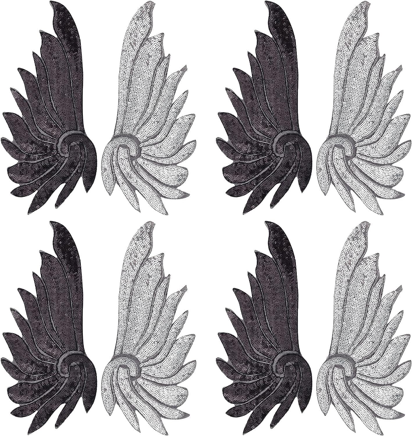 8 Pcs Angel Wing Sequin Applique 2 Colors Wing Shape Clothing Patch for ...
