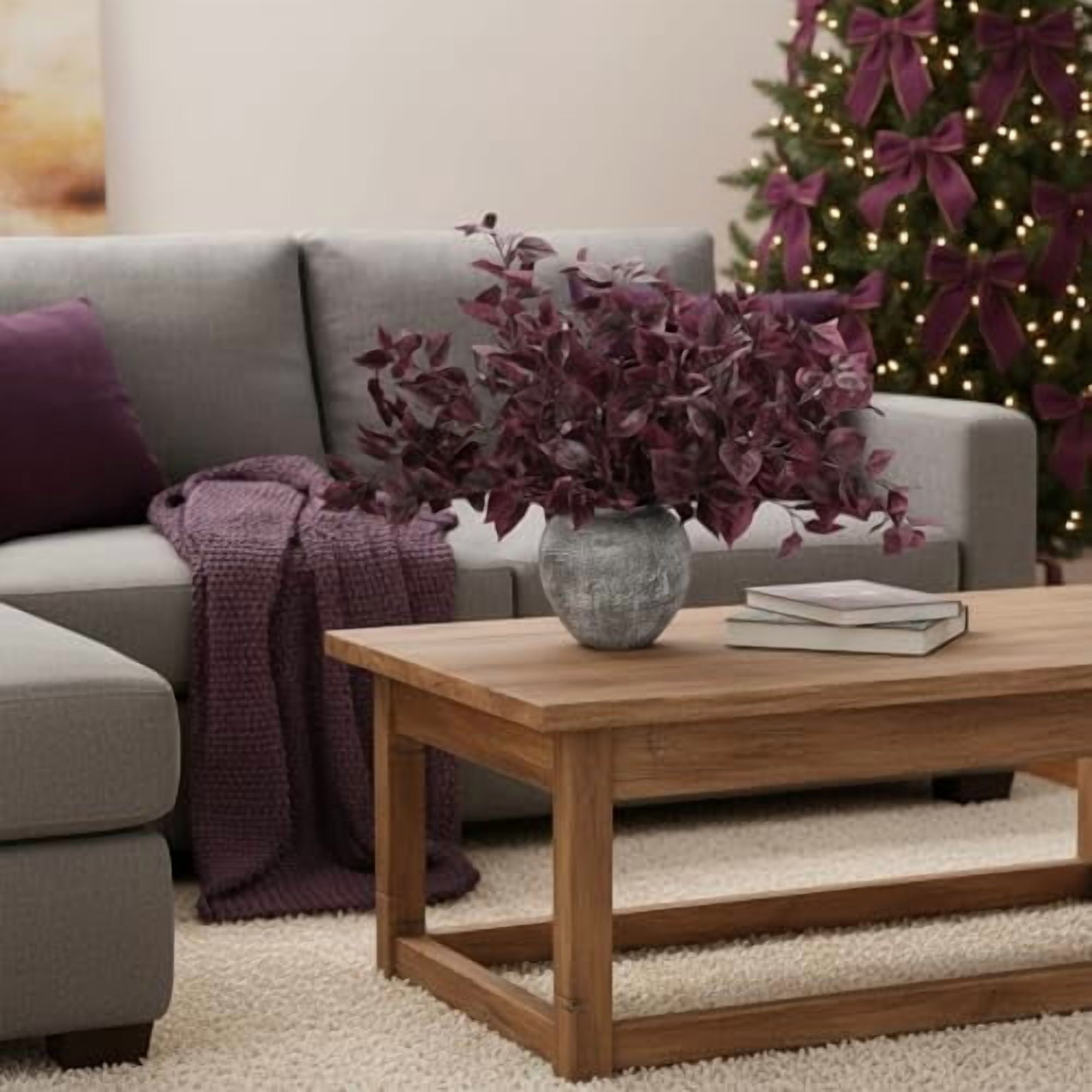 8 Pcs Artificial Burgundy Eucalyptus Stems, 32.7 Inch Christmas Faux ...