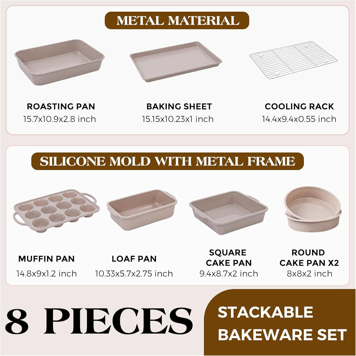 8 Pcs Baking Pans Set, Silicone Bakeware Sets with Metal Reinforced ...