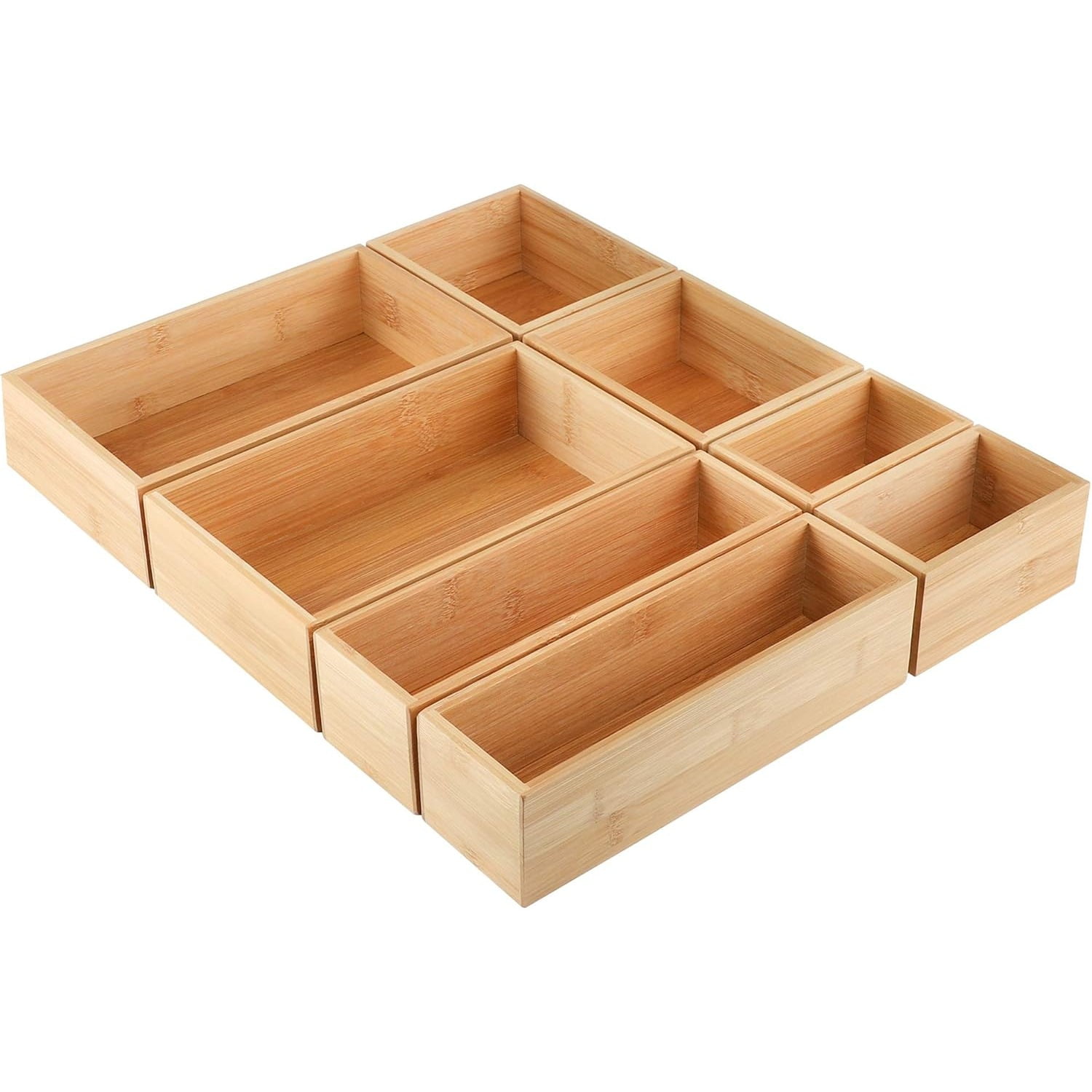 8 Pcs Bamboo Drawer Organizer Utensil Tray Kitchen Storage Box 4-Size ...