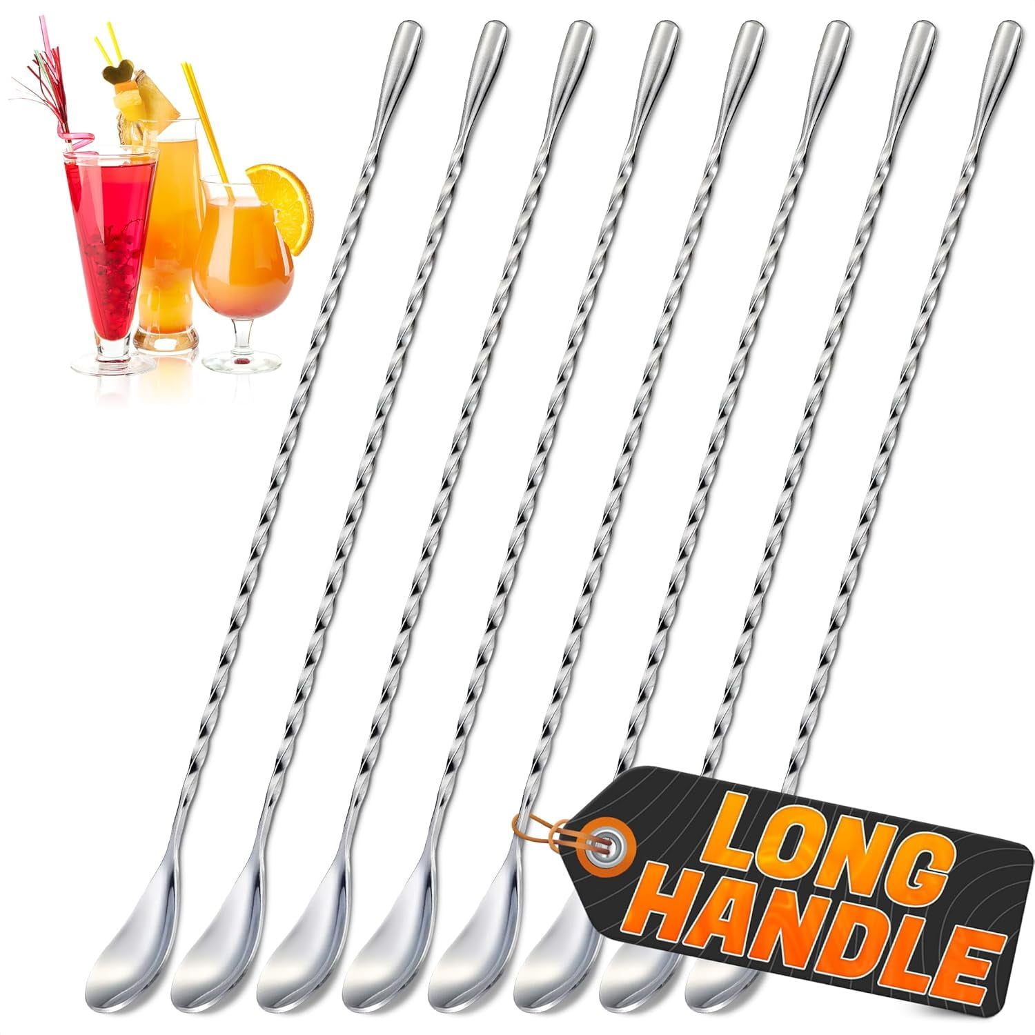 8 Pcs Bar Spoon Cocktail Mixing Spoon – 12'' Stainless Steel Cocktail ...
