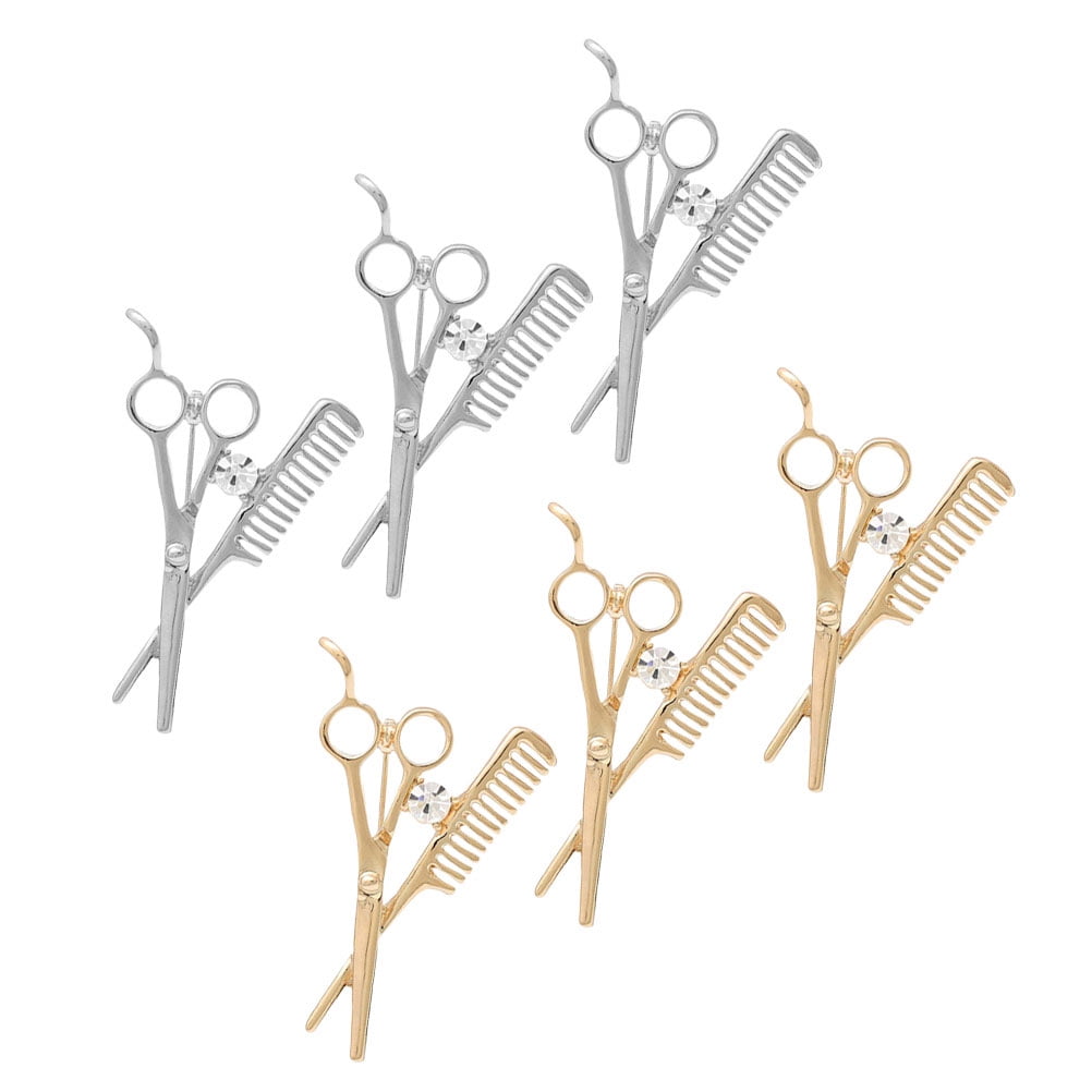 8 Pcs Barber Badge Pin Rhinestone Brooch Pins Scissors Styling Comb for ...