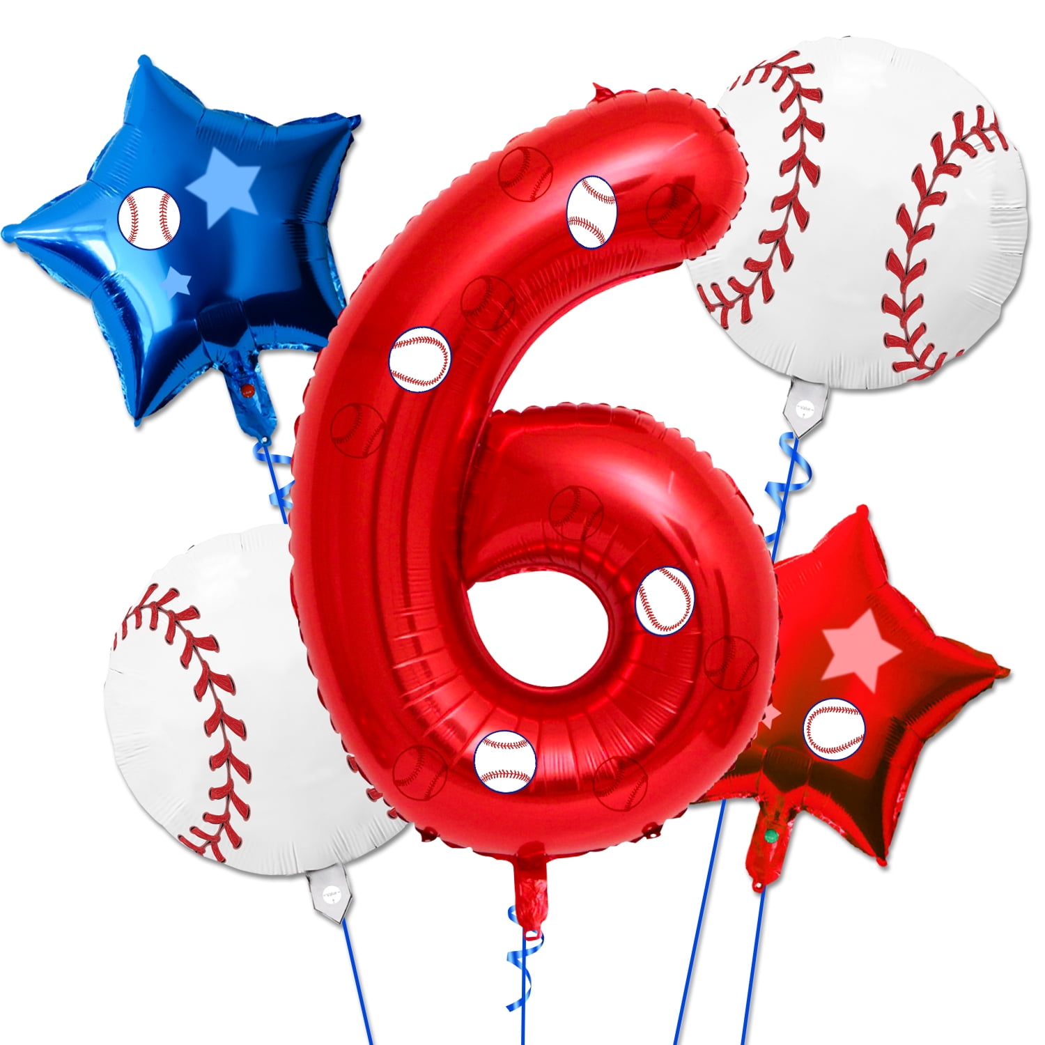 5 Pcs Baseball Balloons Set - Includes Baseball Foil Balloons, Number 6 ...
