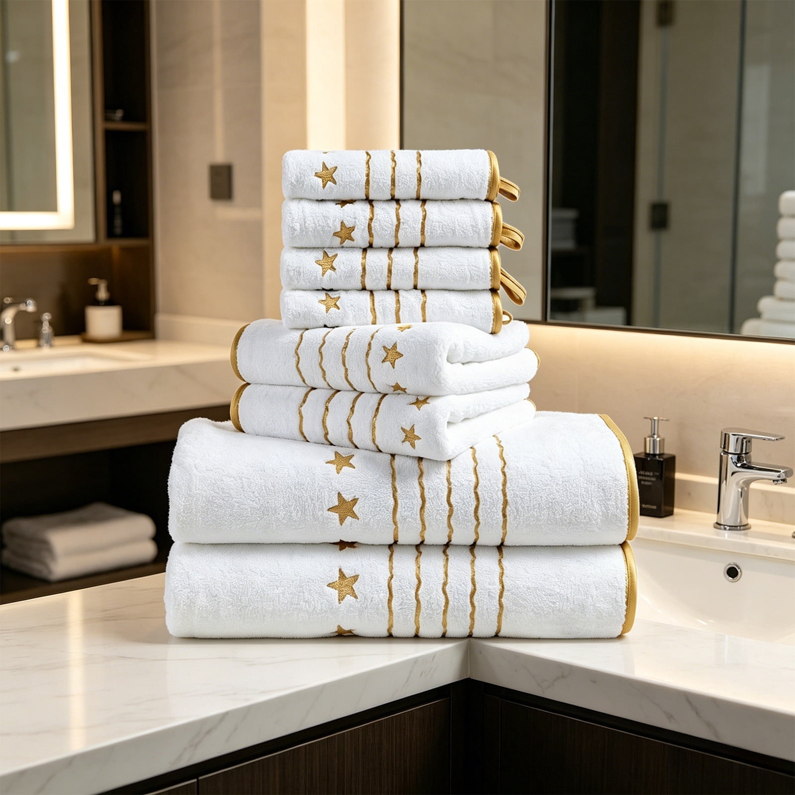 8 Pcs Bath Towel Set Star Embroidered Microfiber Coral Fleece Bath ...