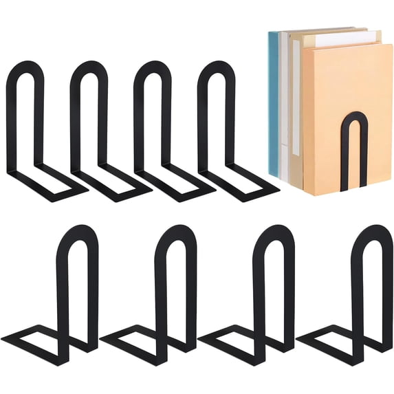 8 Pcs Black Modern Metal Book Ends for Shelves Decorative Small ...