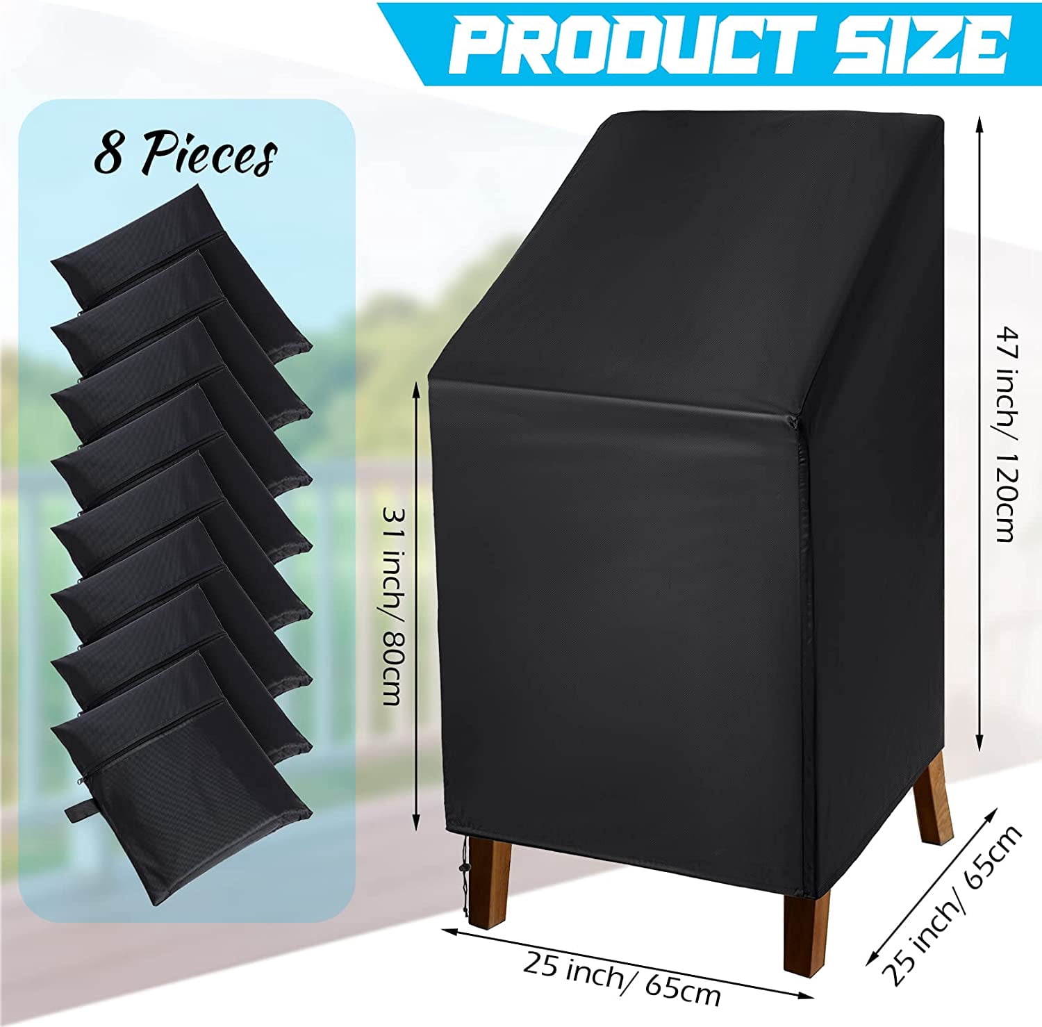 8 Pcs Black Outdoor Chair Cover Waterproof Stacking Chair Cover for ...