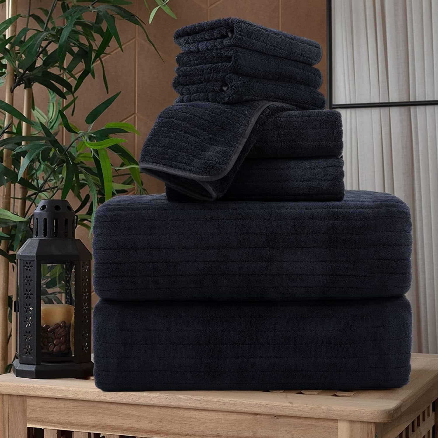 8 Pcs Black Stripe Large Bath Towels Set Oversized Bath Sheet 2 ...