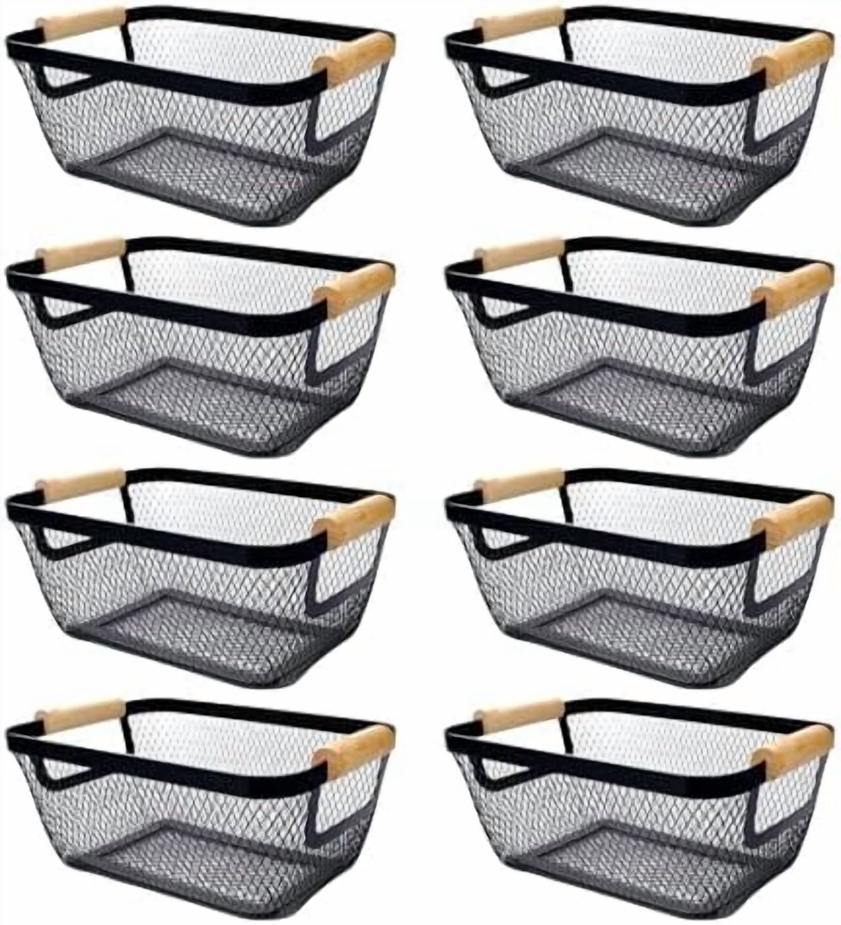 8 Pcs Black Wire Basket with Wooden Handle Metal Mesh Baskets for ...