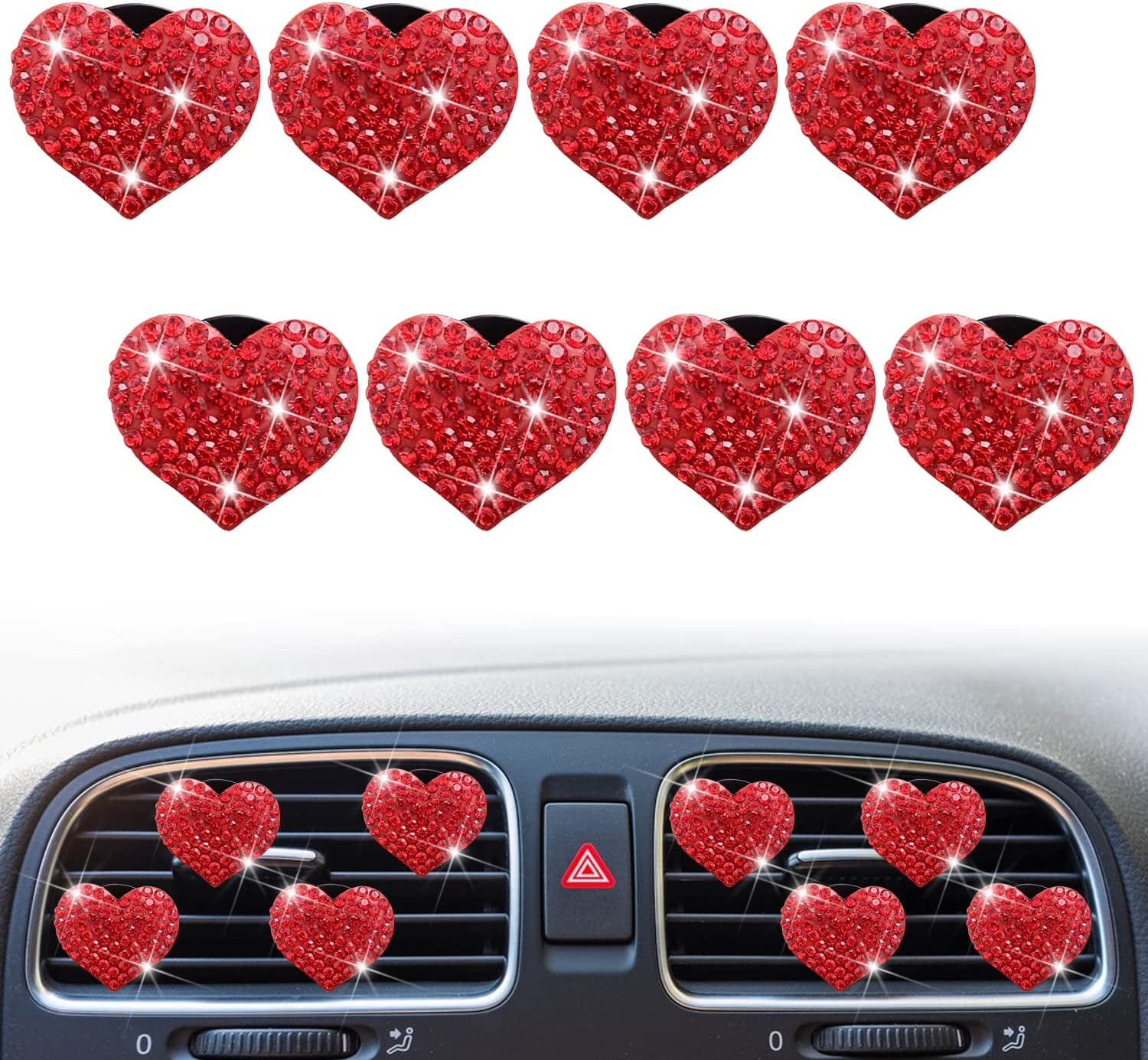 8 Pcs Bling Heart Air Vent Clips, Crystal Heart Car Air Fresheners Vent ...