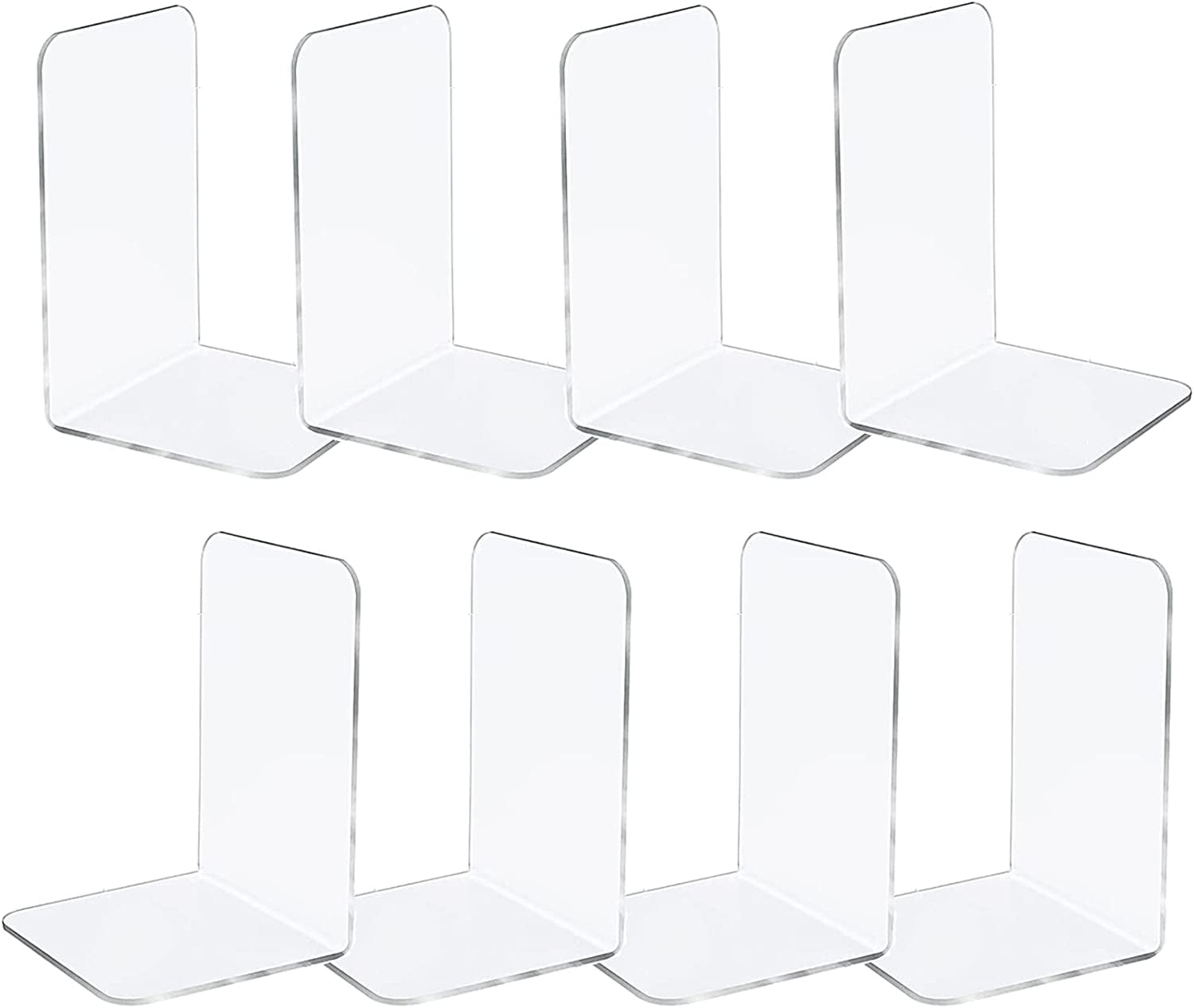 8 Pcs Book Ends Clear Bookends Acrylic Bookends for Shelves, Heavy Duty ...