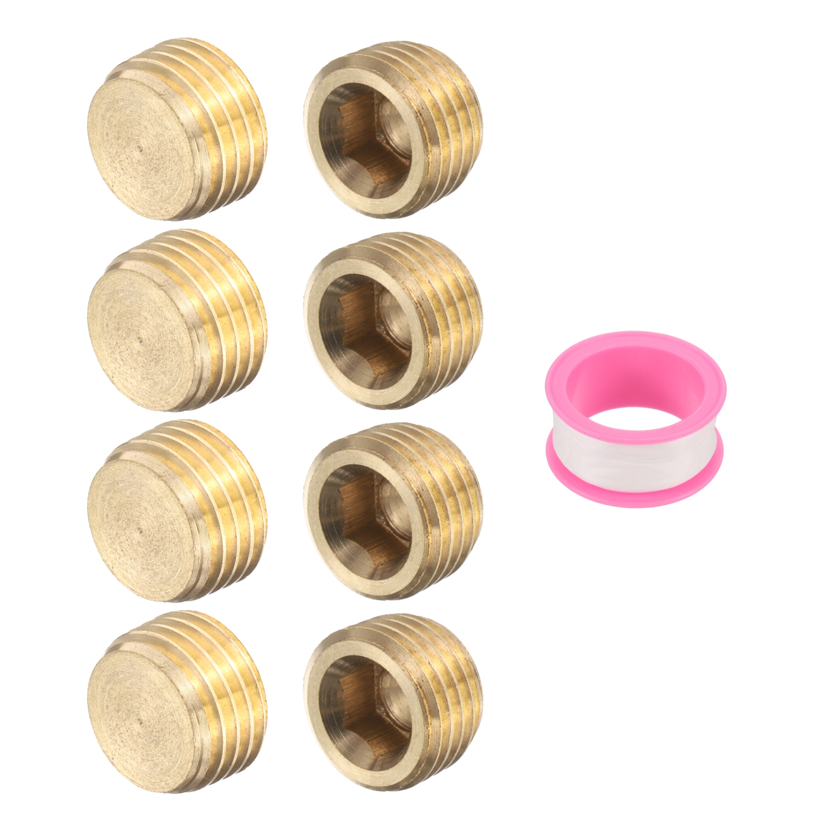 8 Pcs Brass Plug Hex Counter Sunk Plug, G1/4" Male Brass Plug Male Threaded Socket Pipe Plug ...