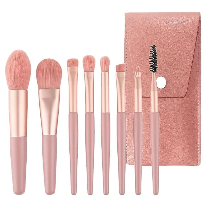8 Pcs Brush Set With Pouch Makeup Brushes Premium Synthetic Kabuki ...